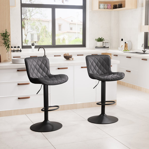 Ebern Designs Denan Swivel Adjustable Height Bar Stools, Leather Modern ...
