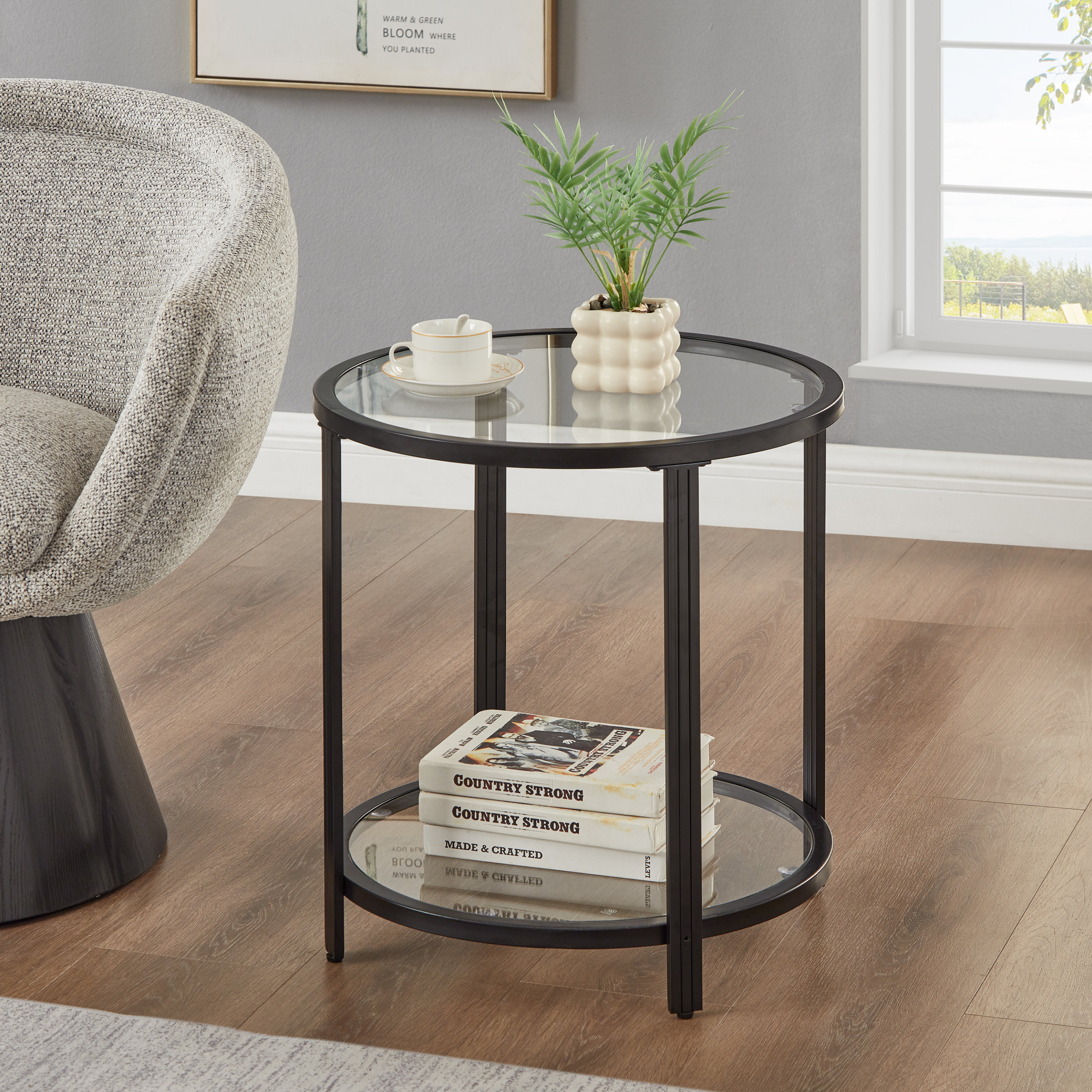 Ebern Designs Doynton Round Glass Top End Side Table & Reviews | Wayfair