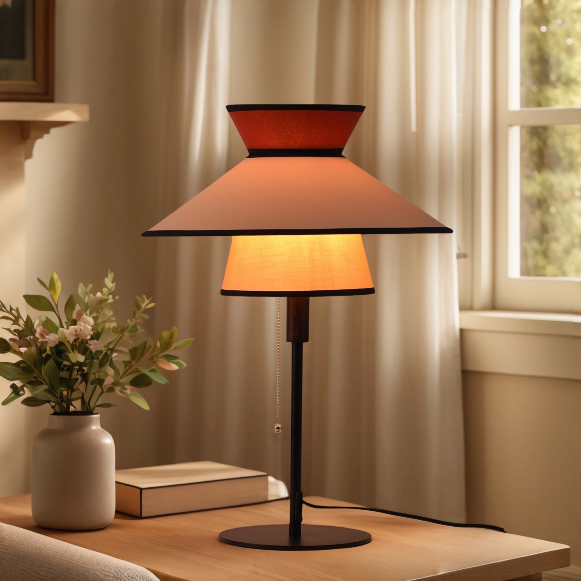 Latitude Run® Vintage French Mid-century Walnut Fabric Table Lamp With ...