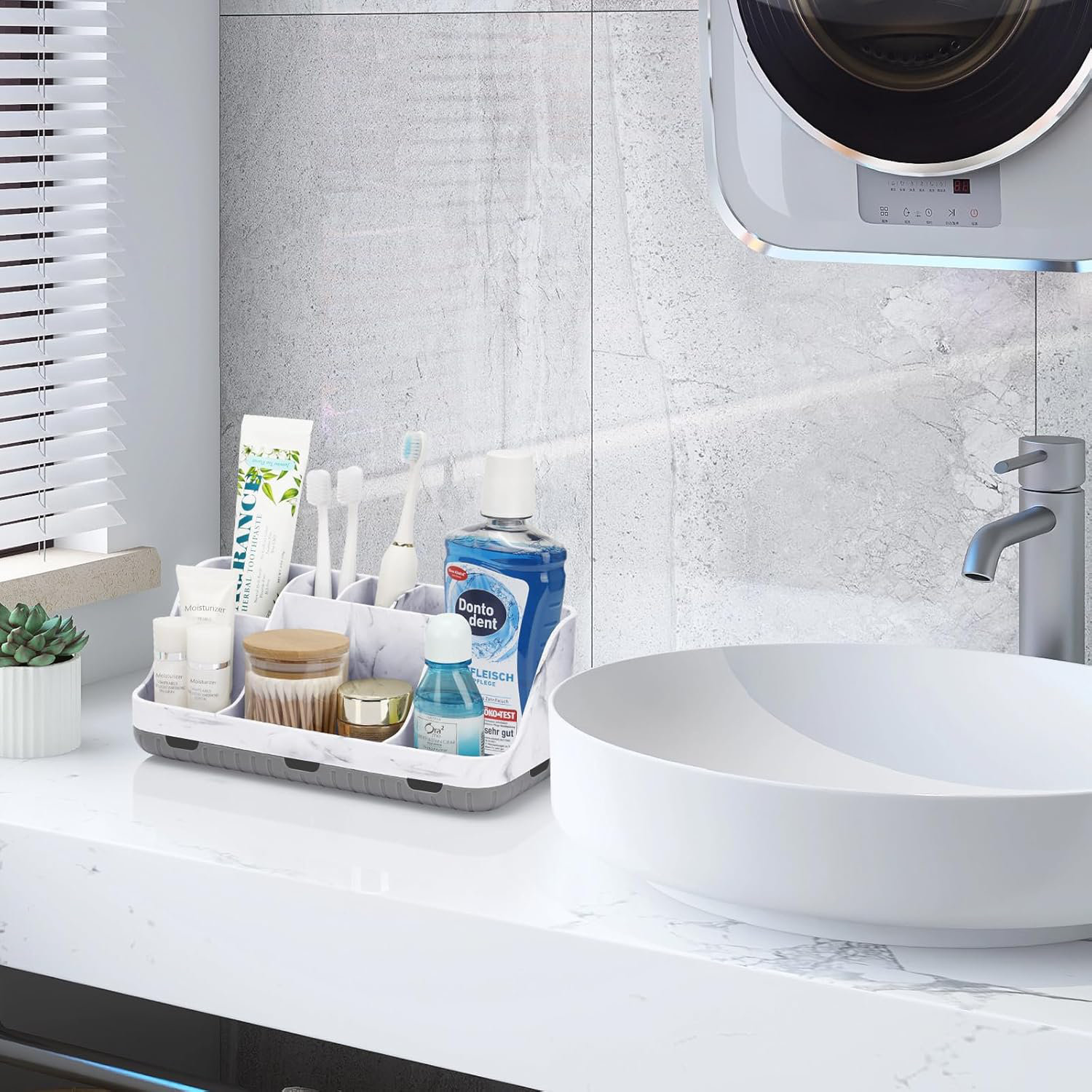 Latitude Run® Marble Bathroom Countertop Organizer - Marble Grey | Wayfair