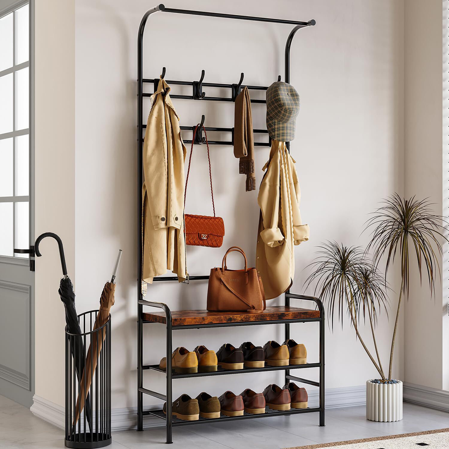 17 Stories Coat Bench Hall Tree Shoe Rack For Entryway | Wayfair