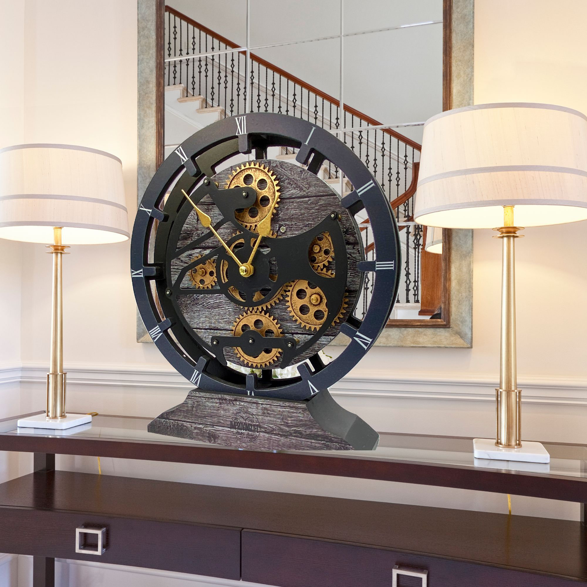 The Gears Clock Wall Clock 16'' (39cm) convertible into Mantel Clock ...