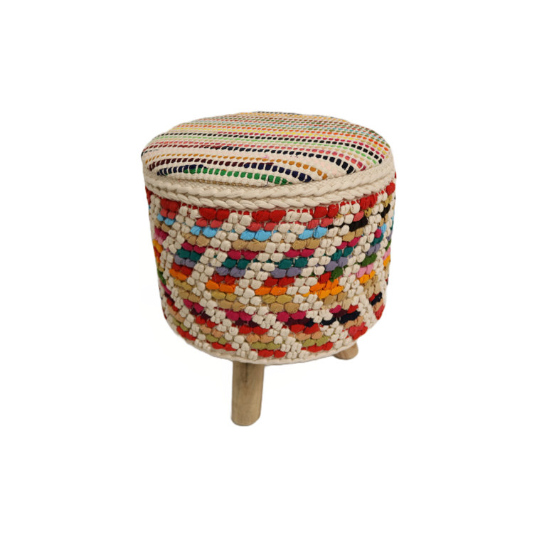 Union Rustic Gerred 14" Wide Round Geometric Footstool Ottoman ...