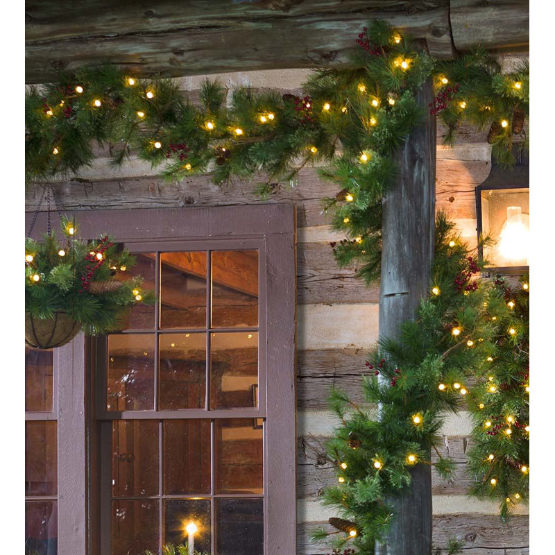 Plow & Hearth Lighted Outdoor Battery Operated Holiday Garland with ...