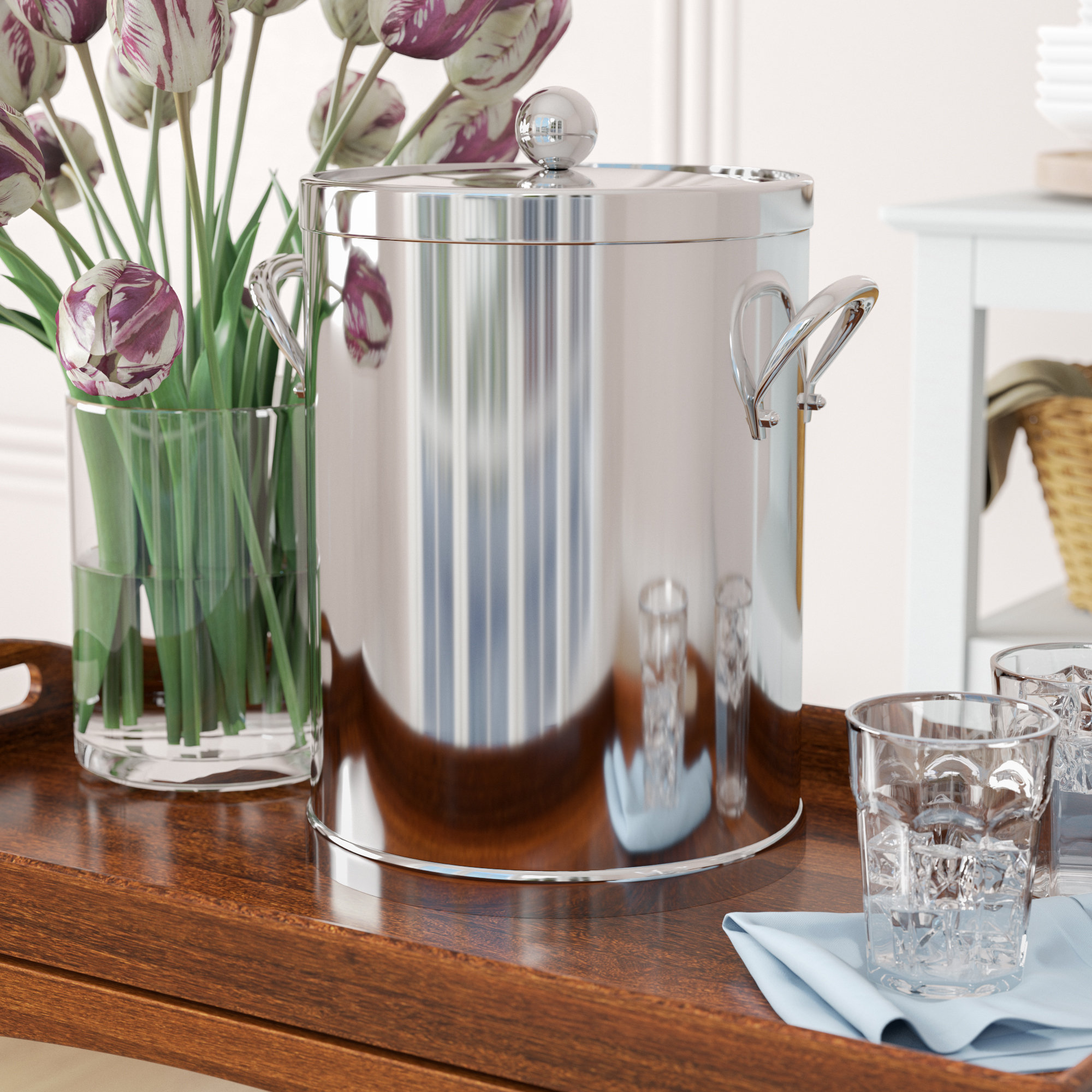 Charlton Home® Keenum 5 Qt Ice Bucket with Side Handle in Polished ...