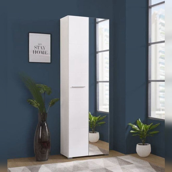 Ivy Bronx White Mirrored Wardrobe 60cm – Narrow Gloss Bedroom Storage ...