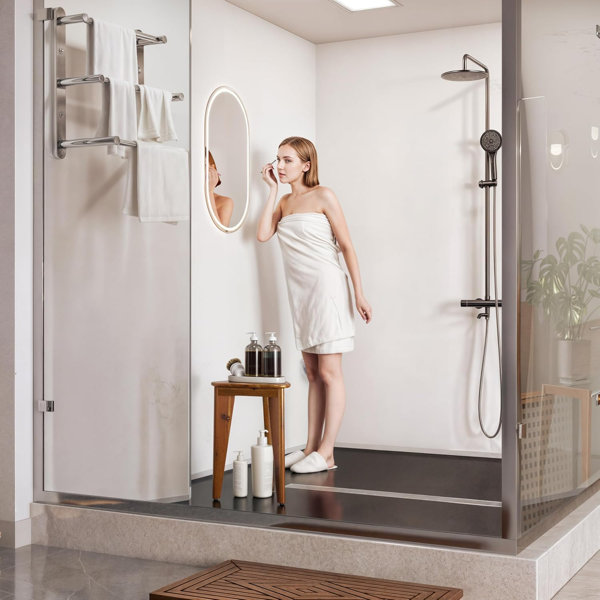 George Oliver 18" Corner Shower Foot Rest - Wooden Showers Stool Seat ...