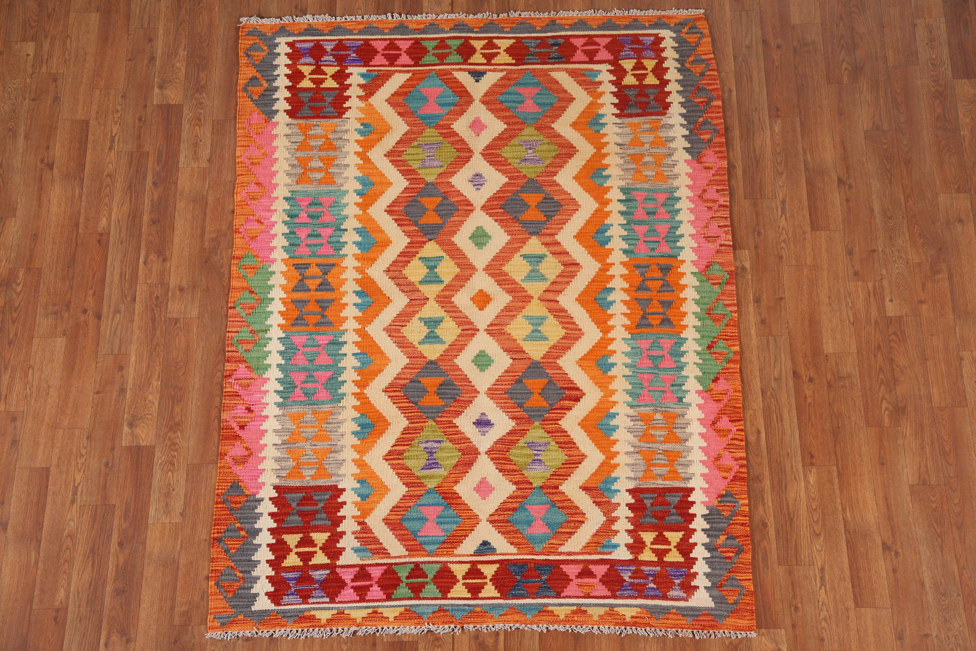 Dakota Fields Geometric Wool Kilim Oriental Rug 4x6 | Wayfair