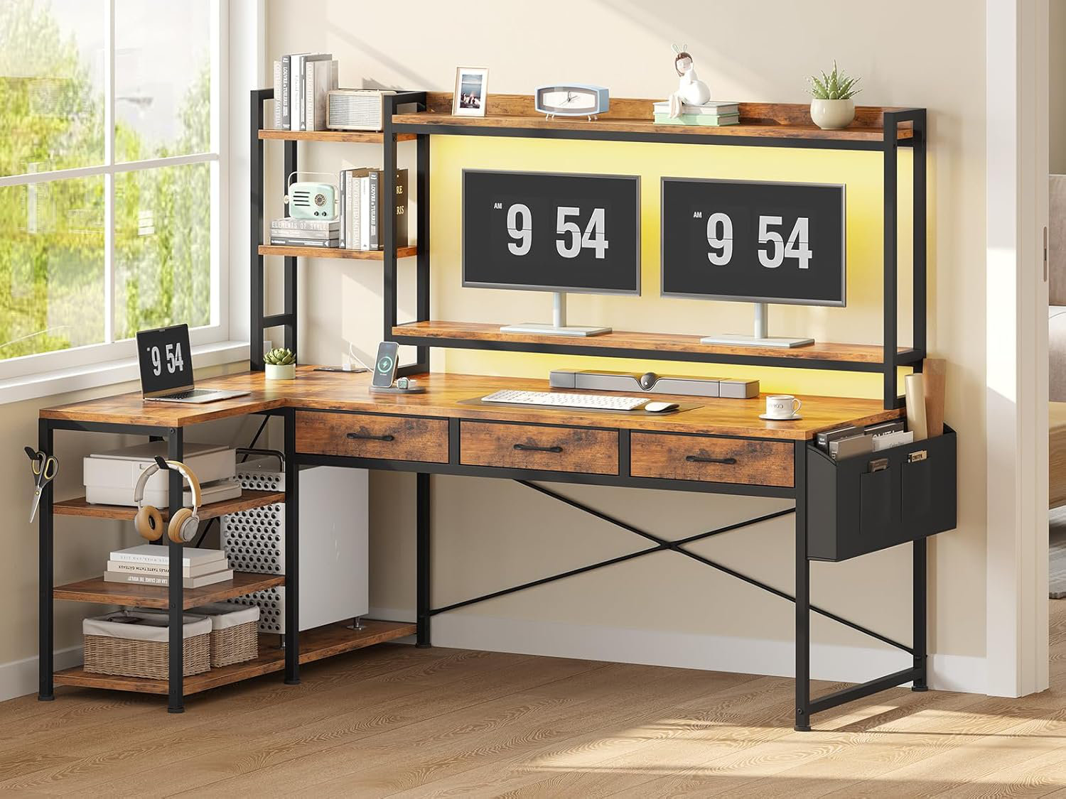 Wrought Studio™ Barbarino 55" Farmhouse L Shaped Computer Desk Height ...