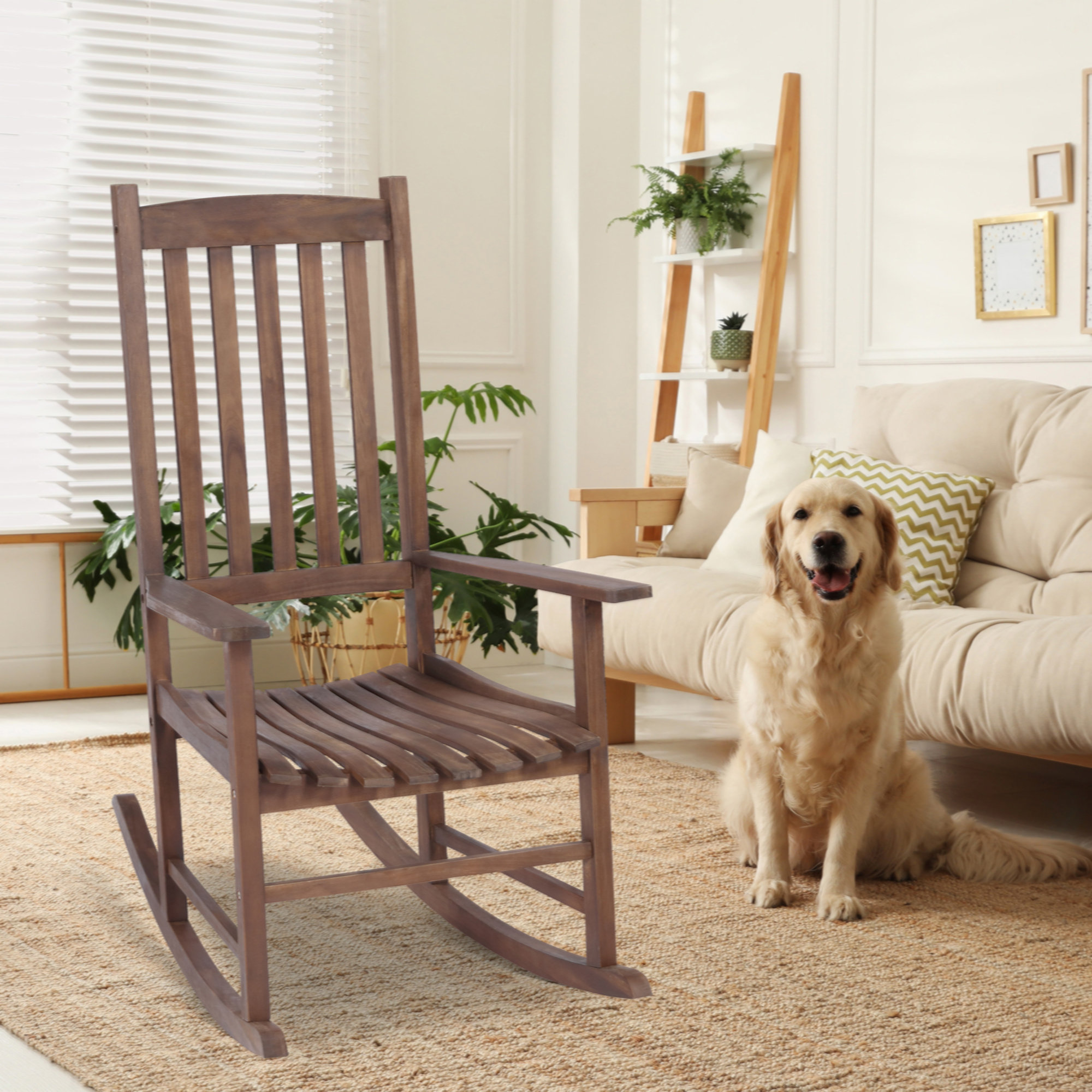 Lark Manor™ Outdoor Acacia Wood Rocking Chair Brown, Rustic Traditional ...