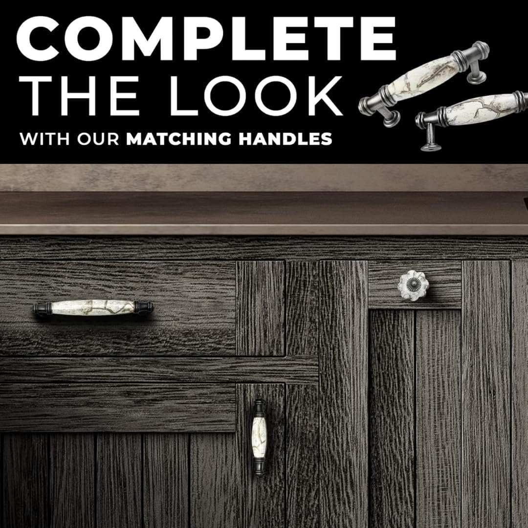 COAHAHA Elegant Ceramic Cabinet Knobs With Antique Silver Finish ...