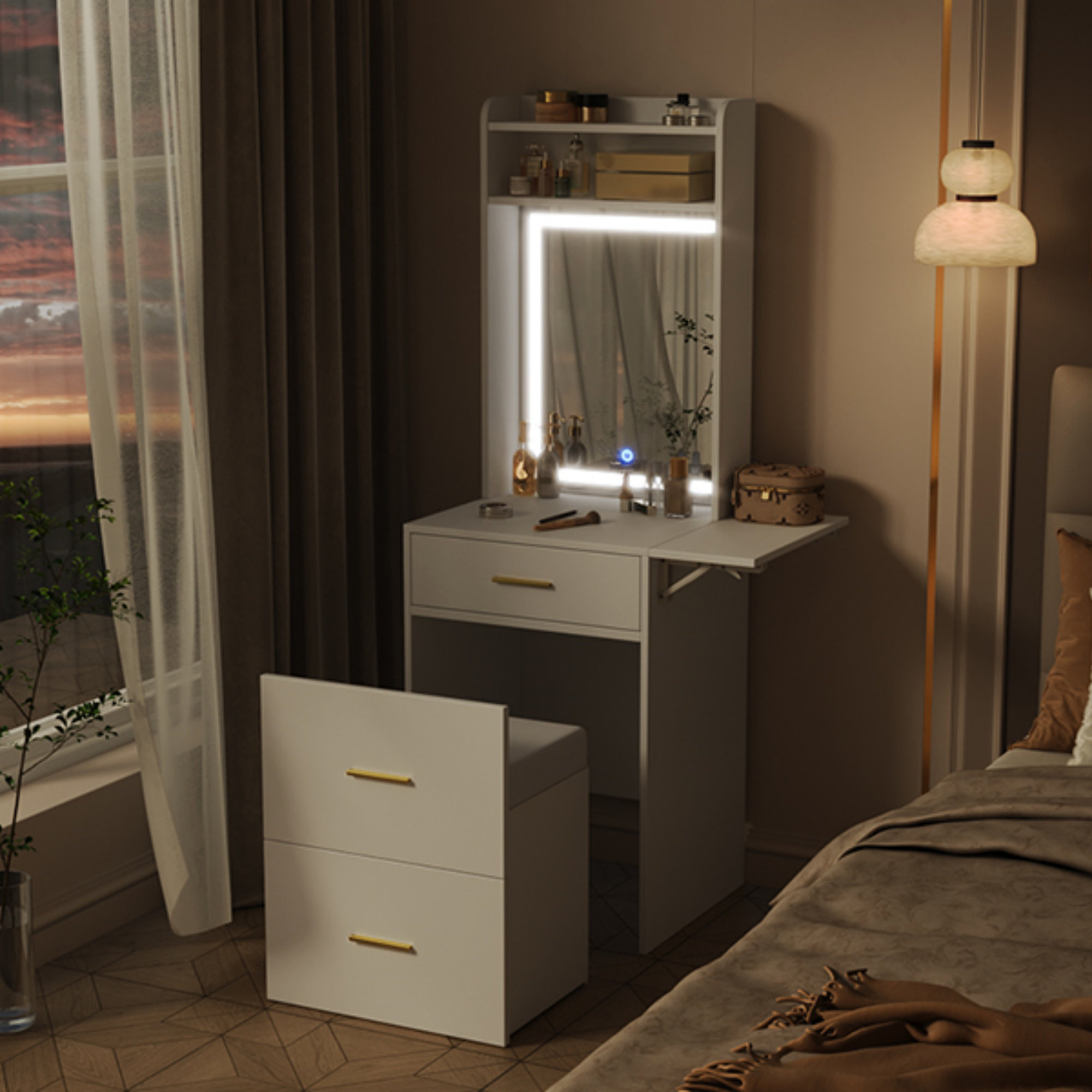 Ivy Bronx Small Vanity Desk With Mirror And Light, Dressing Table With ...