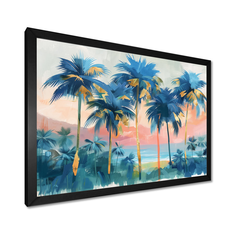 Bay Isle Home™ Abstract Coastal Palm Trees In Blue And Gold II - Palms ...