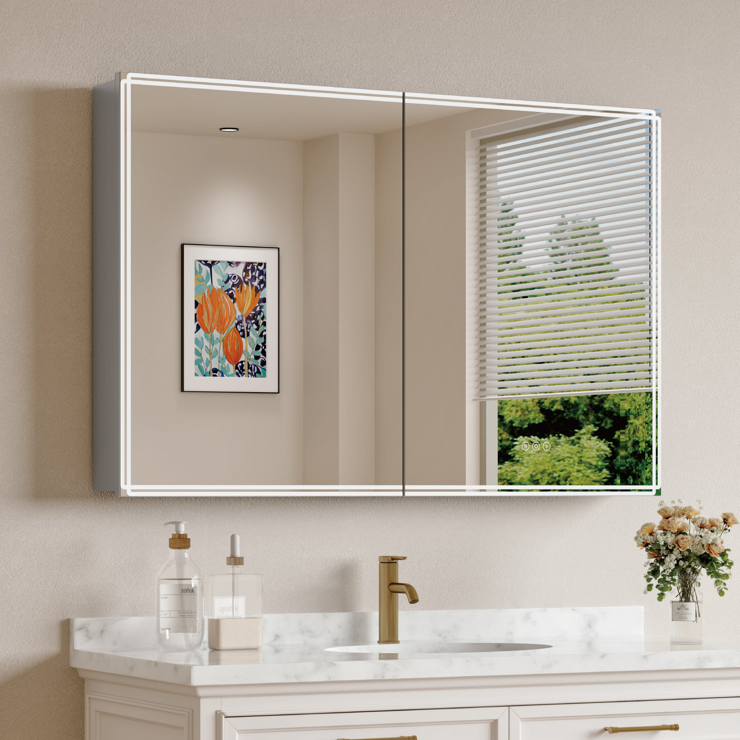 Brayden Studio® Modern LED Lighted Bathroom Mirror Cabinet with ...