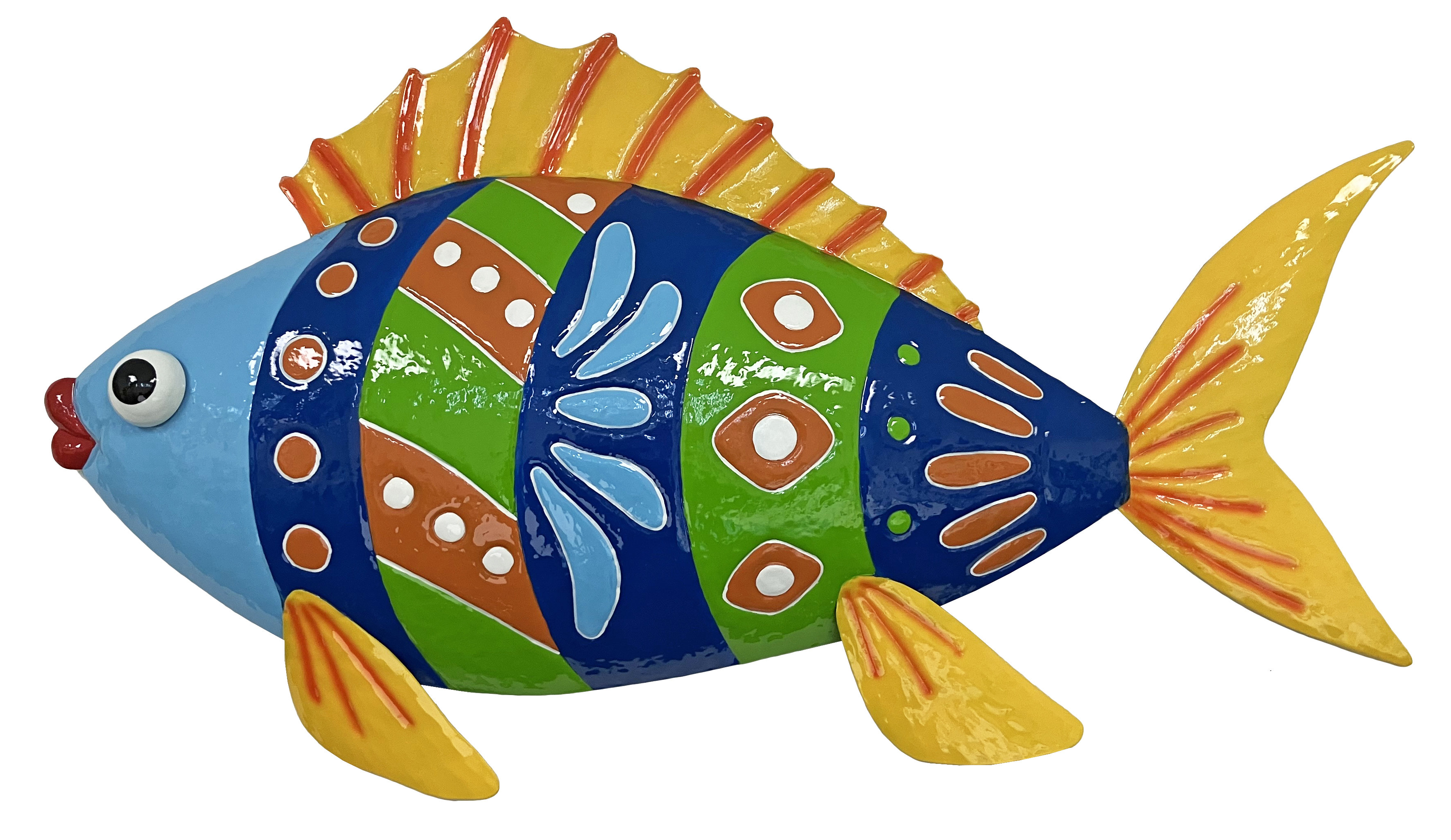 Beachcrest Home™ Colorful Enameled Striped Metal Fish Wall Plaque Wall ...