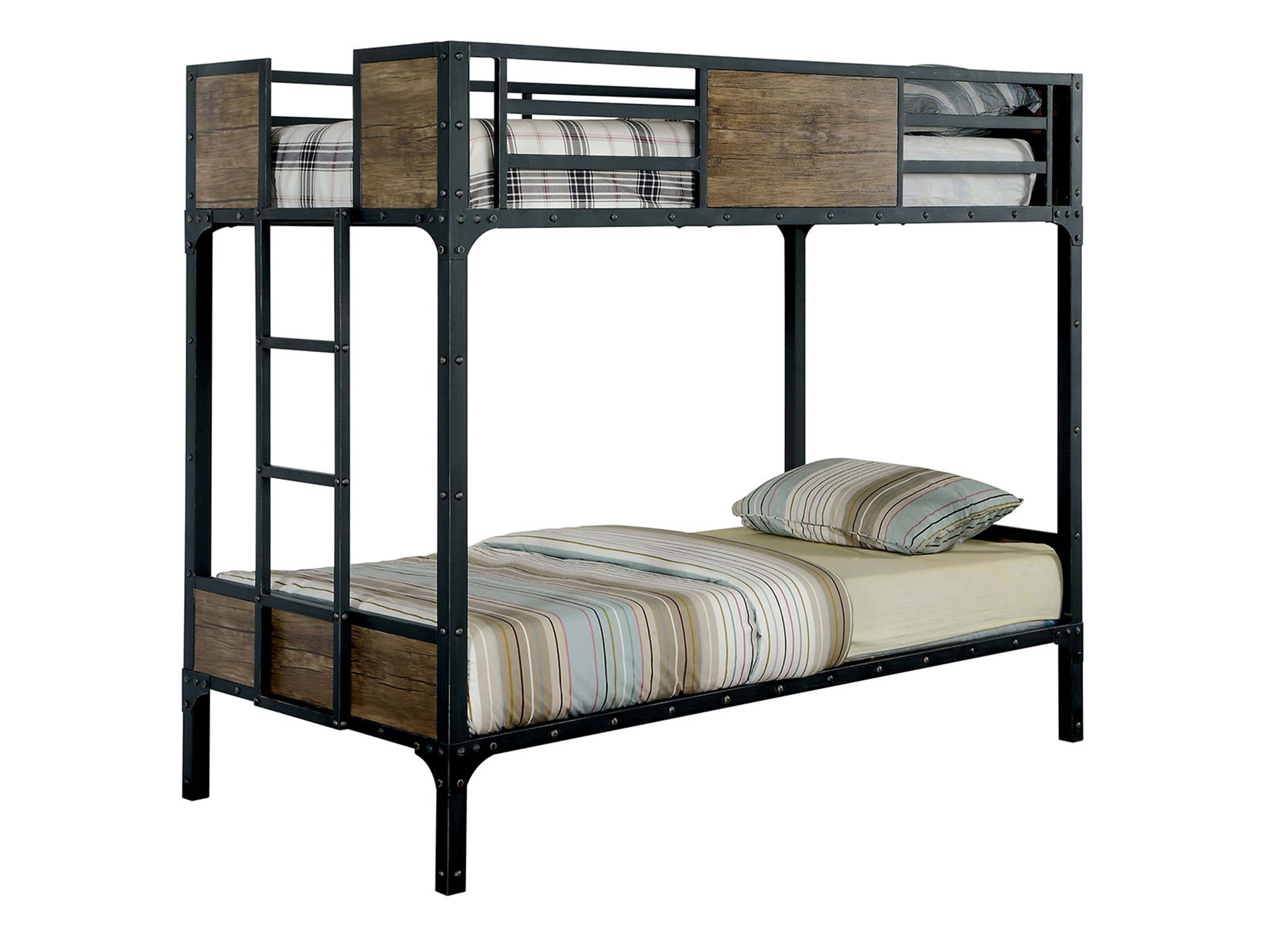 Mason & Marbles Industrial Style Bunk Bed Metal Structure With Wooden ...
