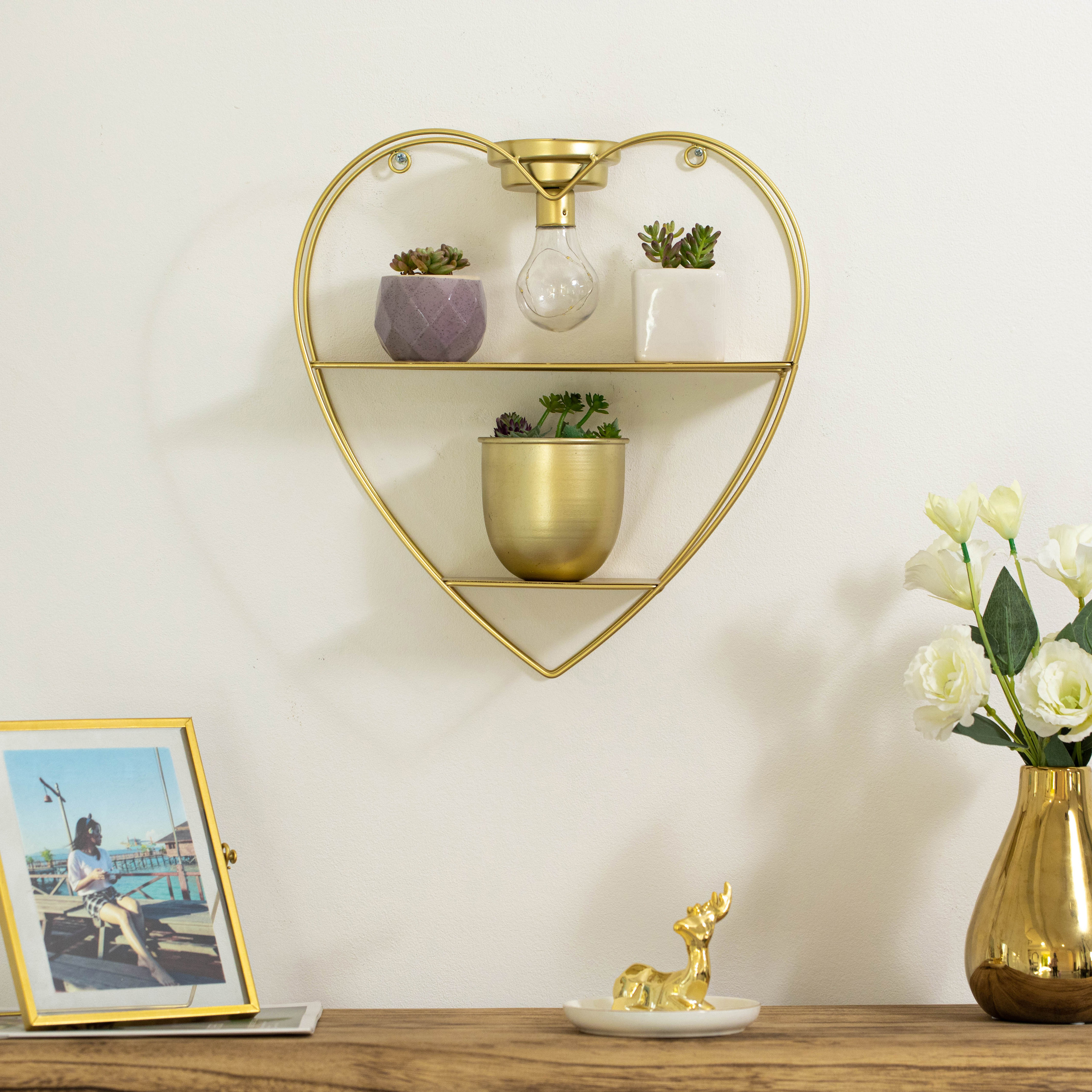House of Hampton® Heart-shaped 2-tier Floating Metal Wall Shelf With ...