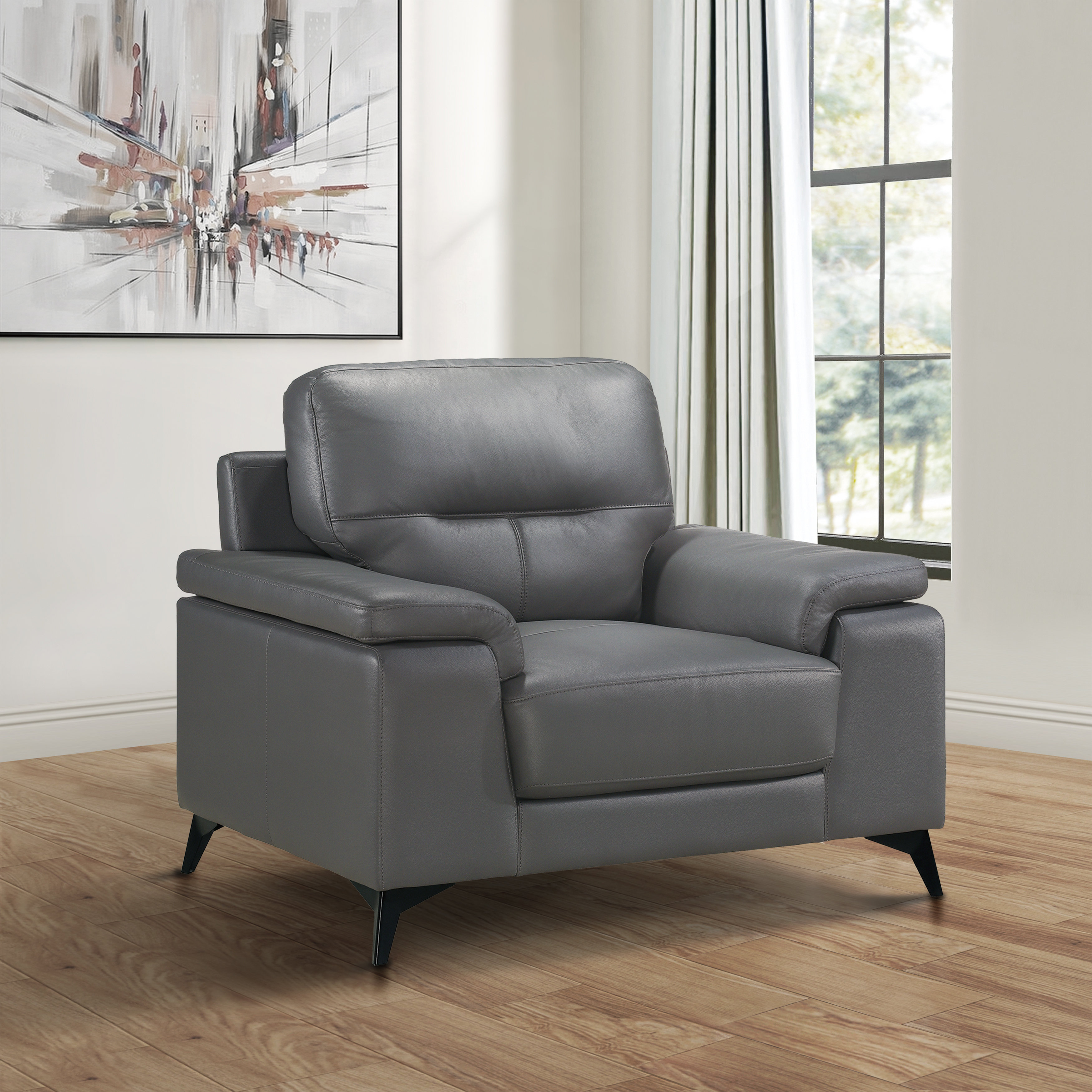 Corrigan Studio® 44" Wide Genuine Leather Modern Living Room Chair ...