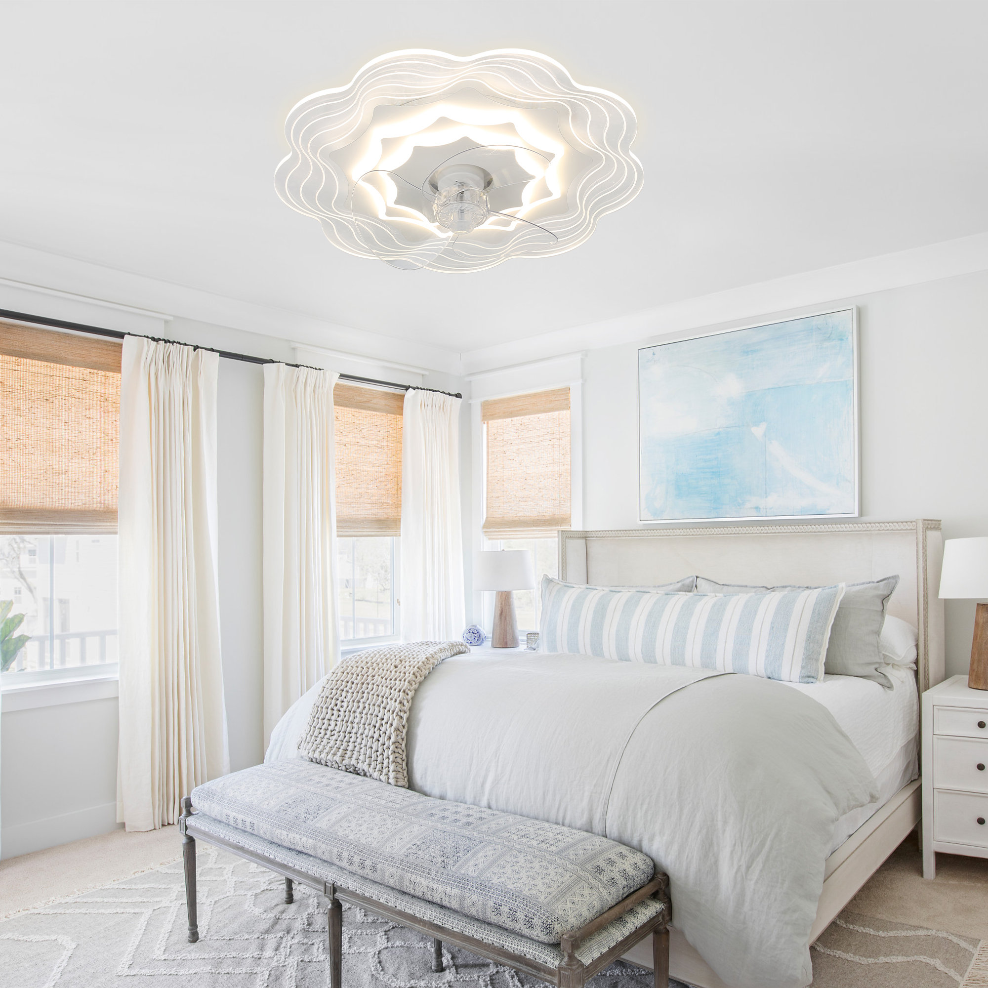 Wrought Studio 19 Inch Low Profile Flower Ceiling Fan With Lights, 6 ...