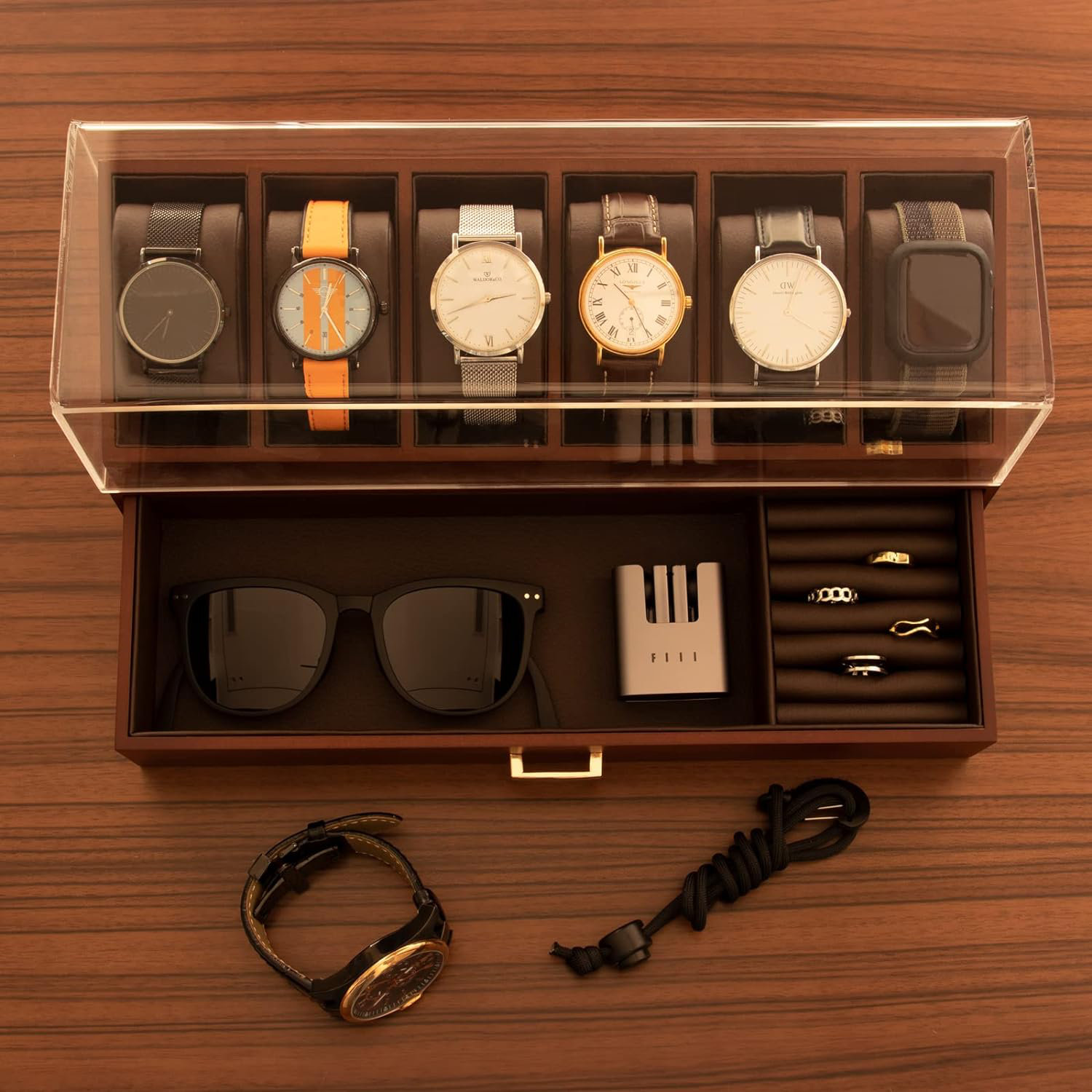 Latitude Run® Watch Box Case Organizer Display,Two-Tier Wooden Watch ...