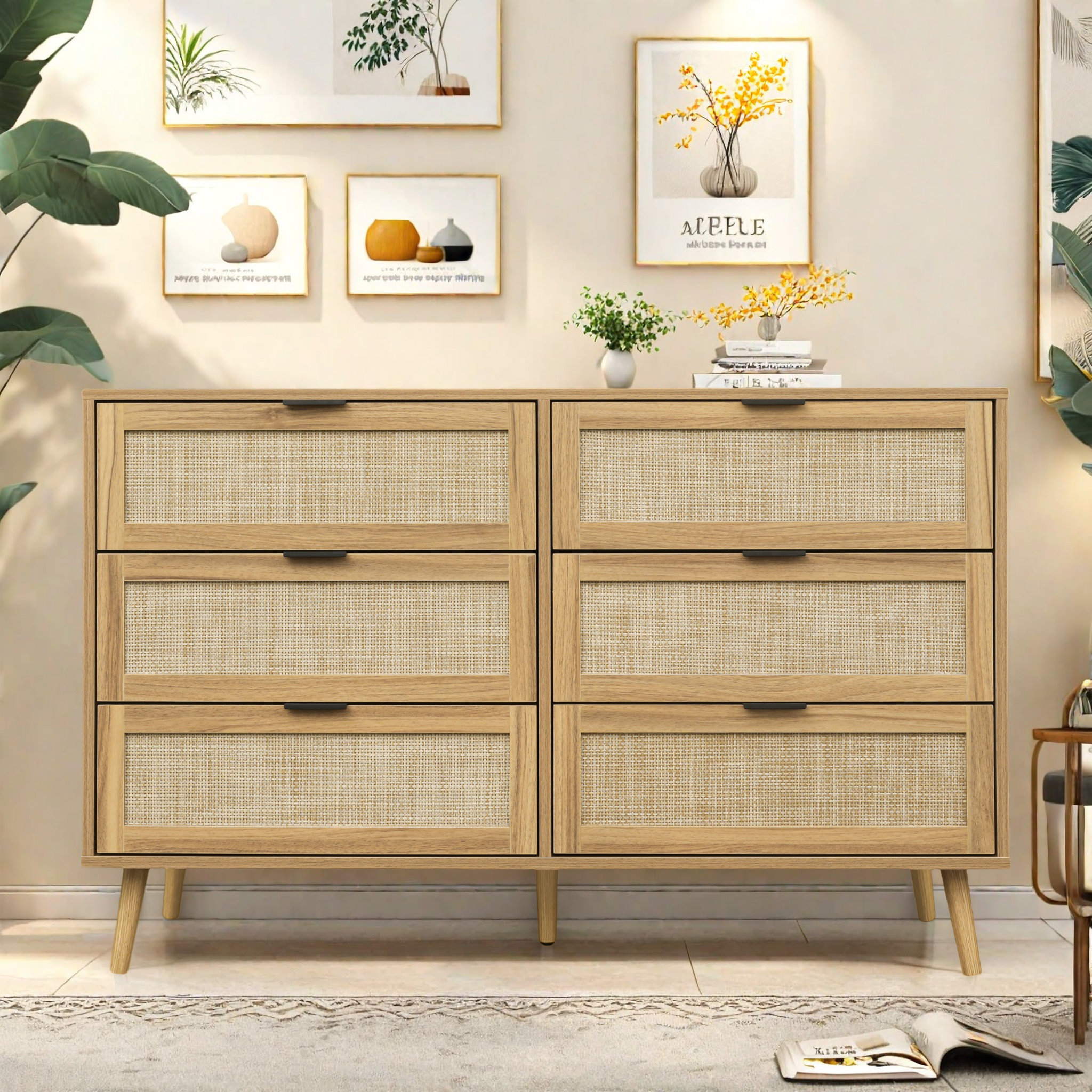 Wade Logan Atyia 6 - Drawer Dresser 46.7" W Double Drawers Dresser ...