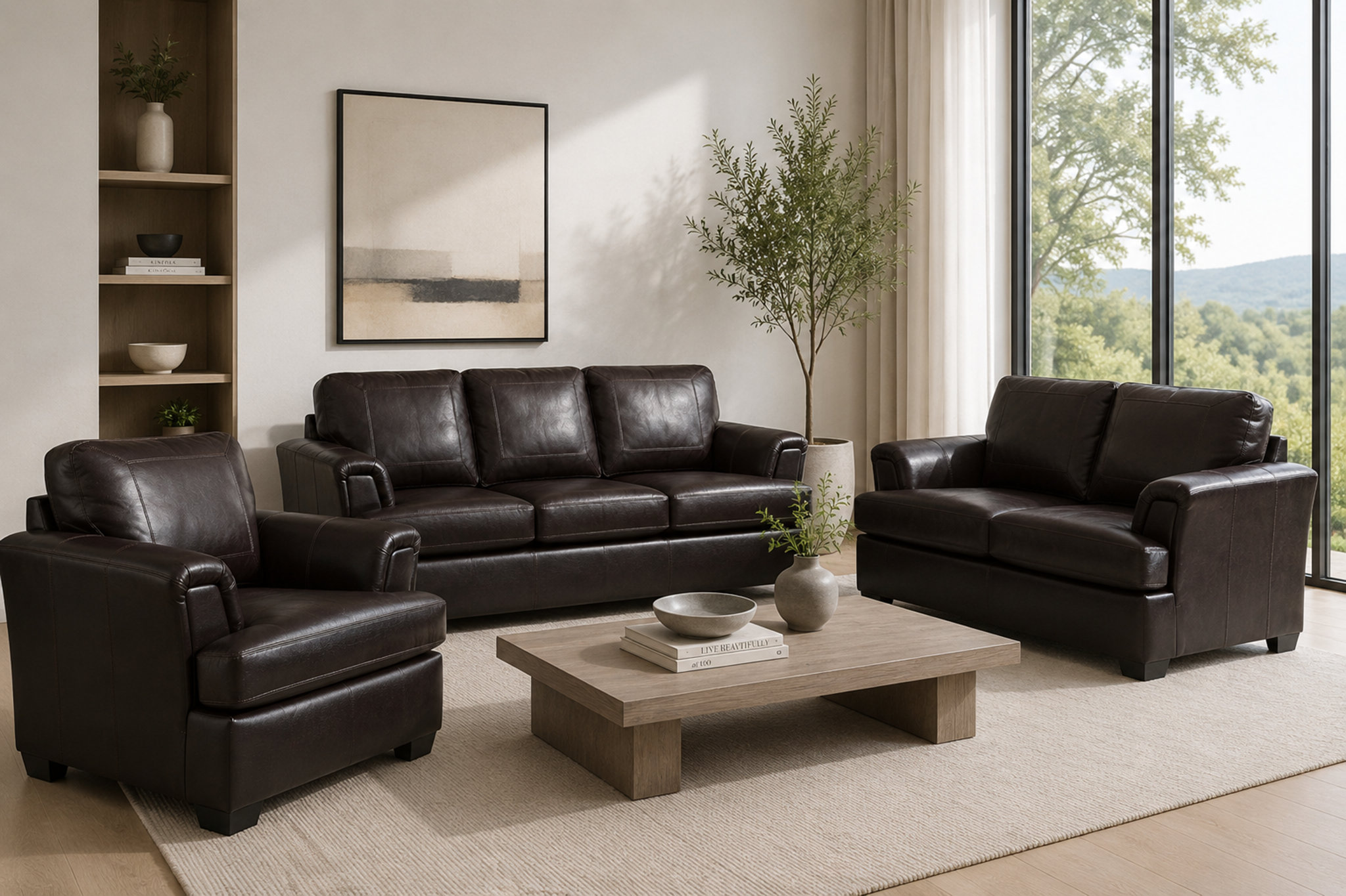 Loon Peak® Verano Leather 3 Piece Living Room Set | Wayfair