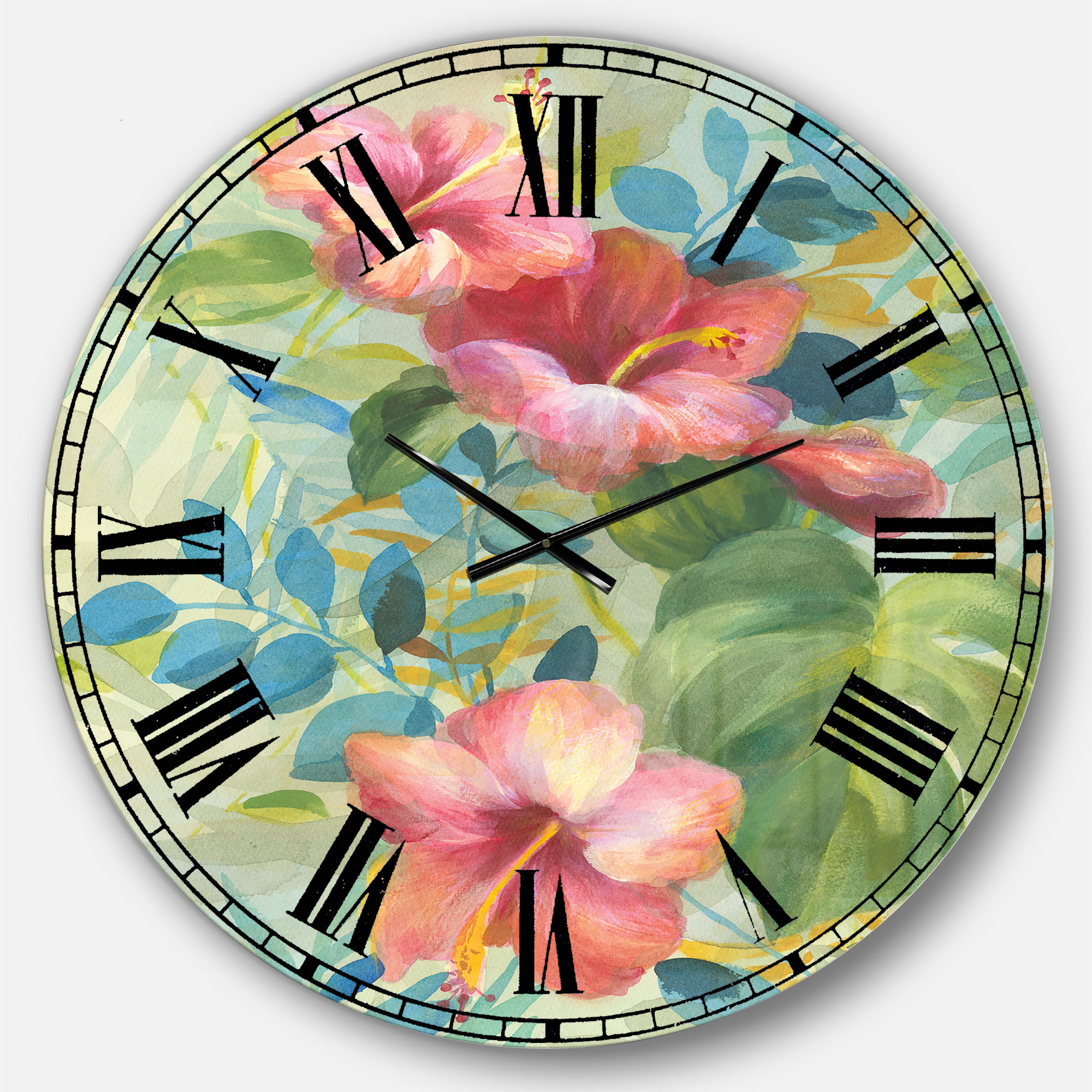 The Twillery Co.® Swigart Hibiscus Garden II - Farmhouse wall clock ...