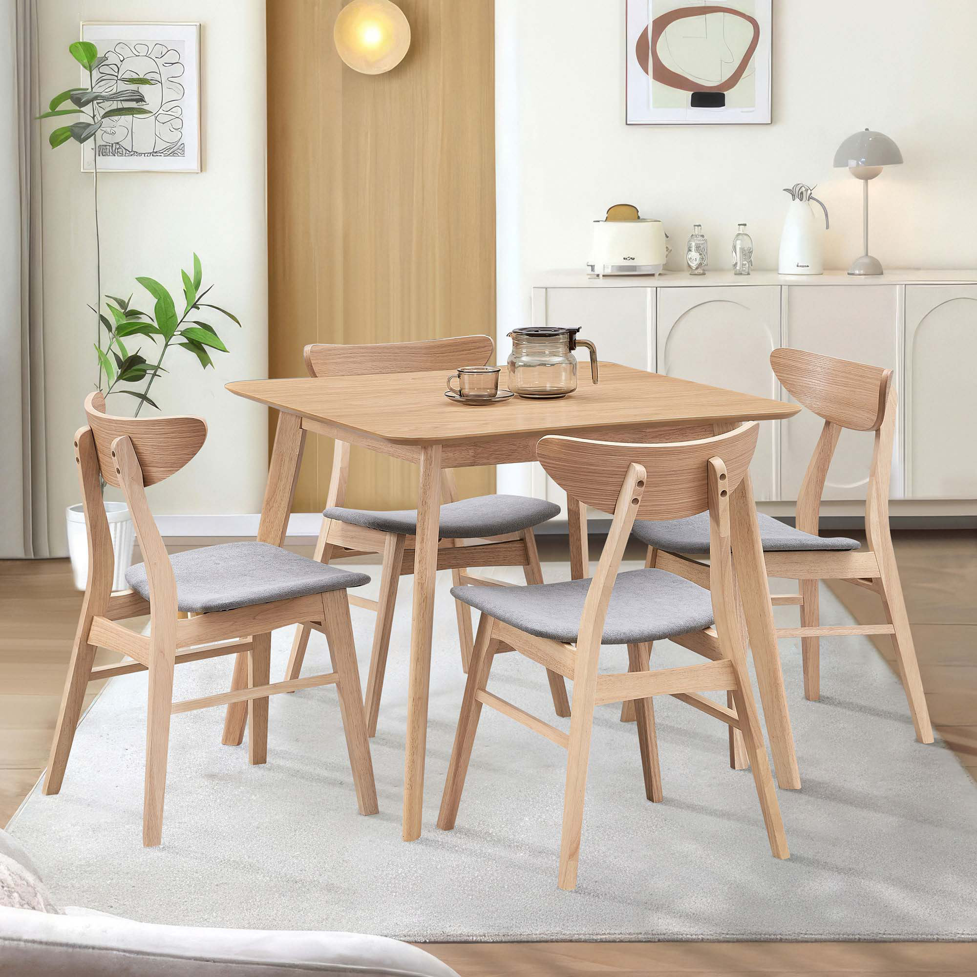 George Oliver 5-PCS Wooden Dining Table Set, Modern Simple Square Table ...