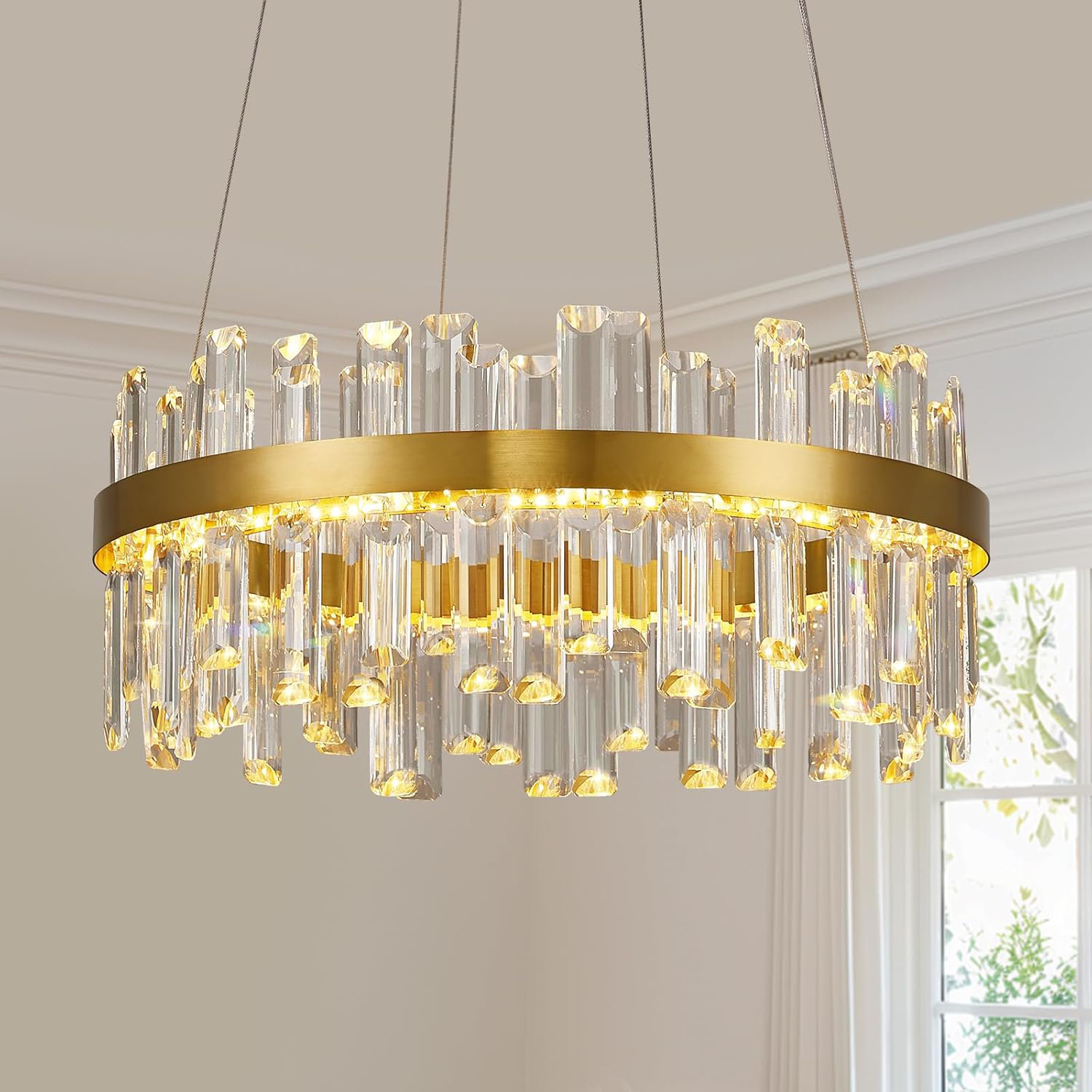 Everly Quinn Modern Crystal LED Chandelier - Dimmable 3 Color ...