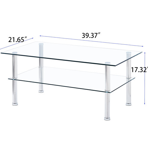 Wrought Studio Eversyn 4 Legs Coffee Table with Storage, Clear Glass ...