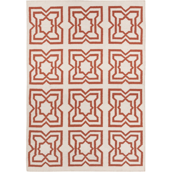 Chandra Lima Flatweave Wool Geometric Area Rug in Red | Perigold