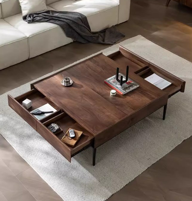 jessica Black Walnut High-end Simple Square Coffee Table Solid Wood Top ...