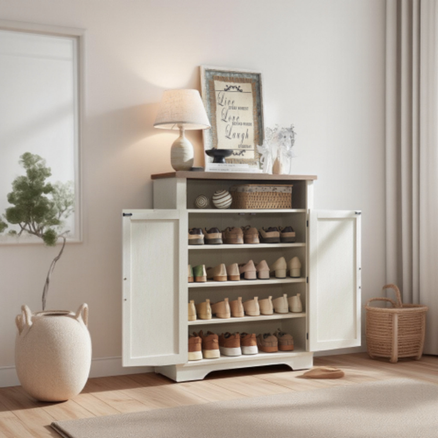 Gracie Oaks Farmhouse Shoe Rack Organizer, 6-Tier Shoe Rack Organizer ...