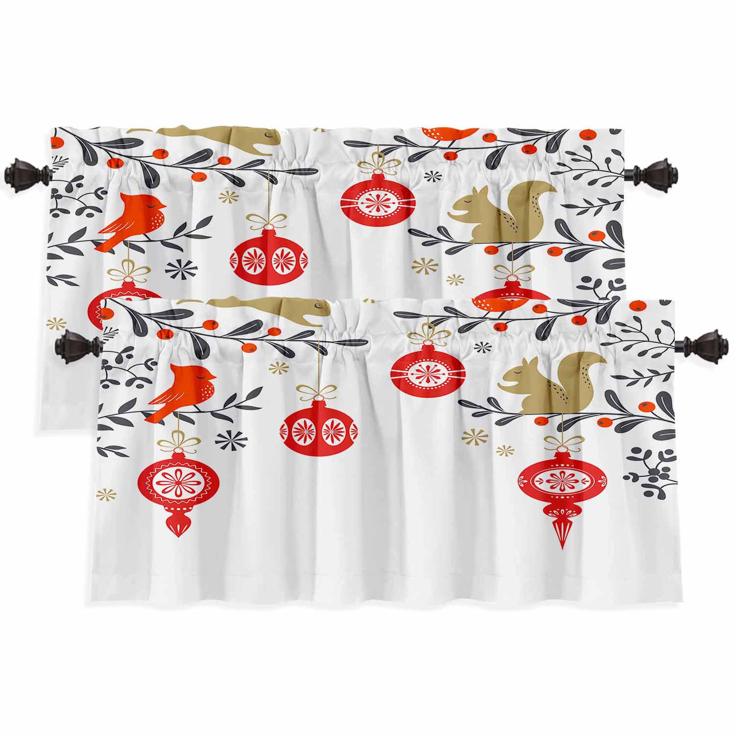 Ophelia & Co. Red 52"W Christmas Floral with Birds Squirrel Window ...