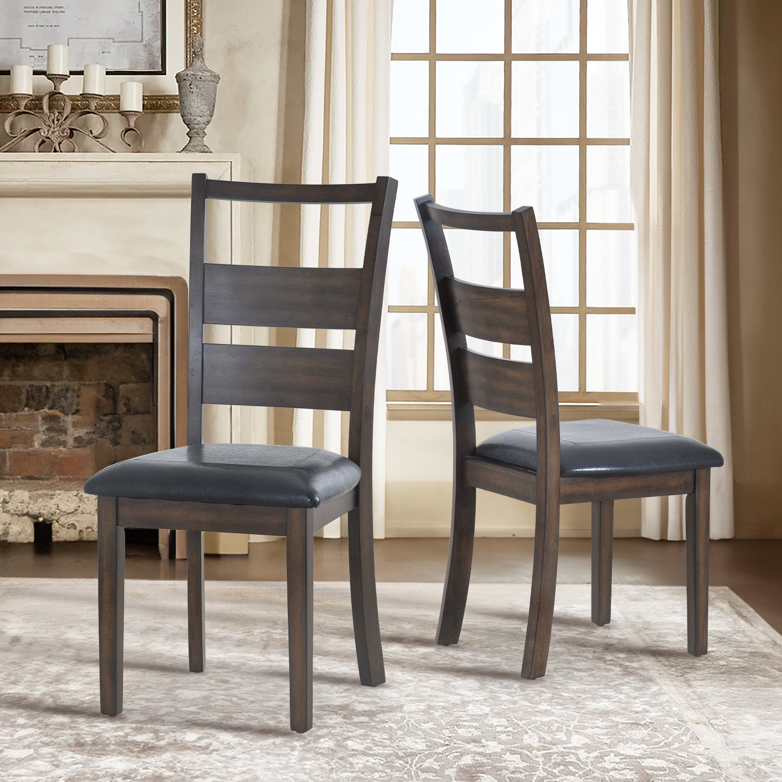 Lark Manor Classic Ladder Back Dining Chair Solid Wood Side Chair in ...