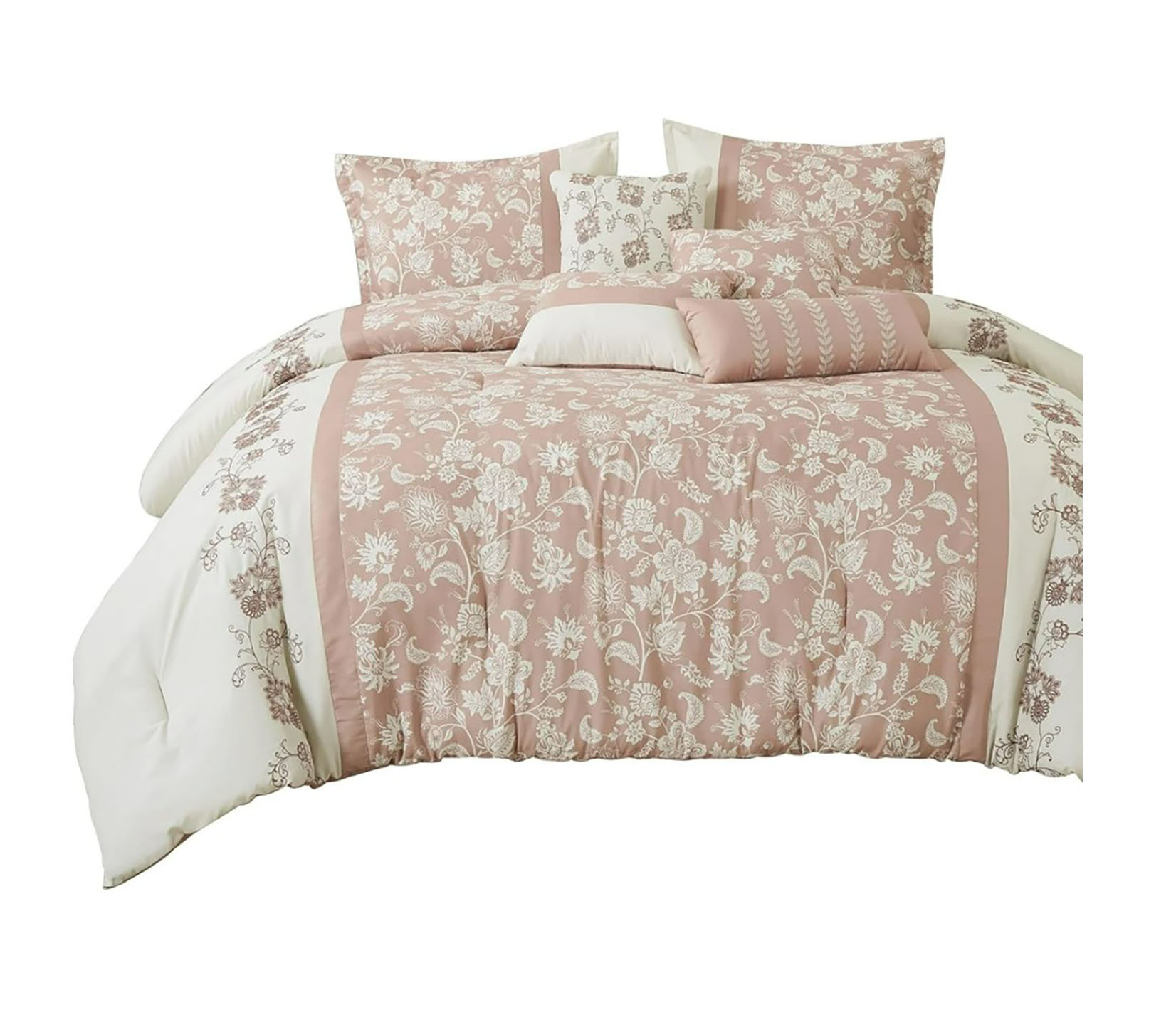 Home Mart Goods 7 Piece Pink Floral Comforter Set Soft Bedding | Wayfair