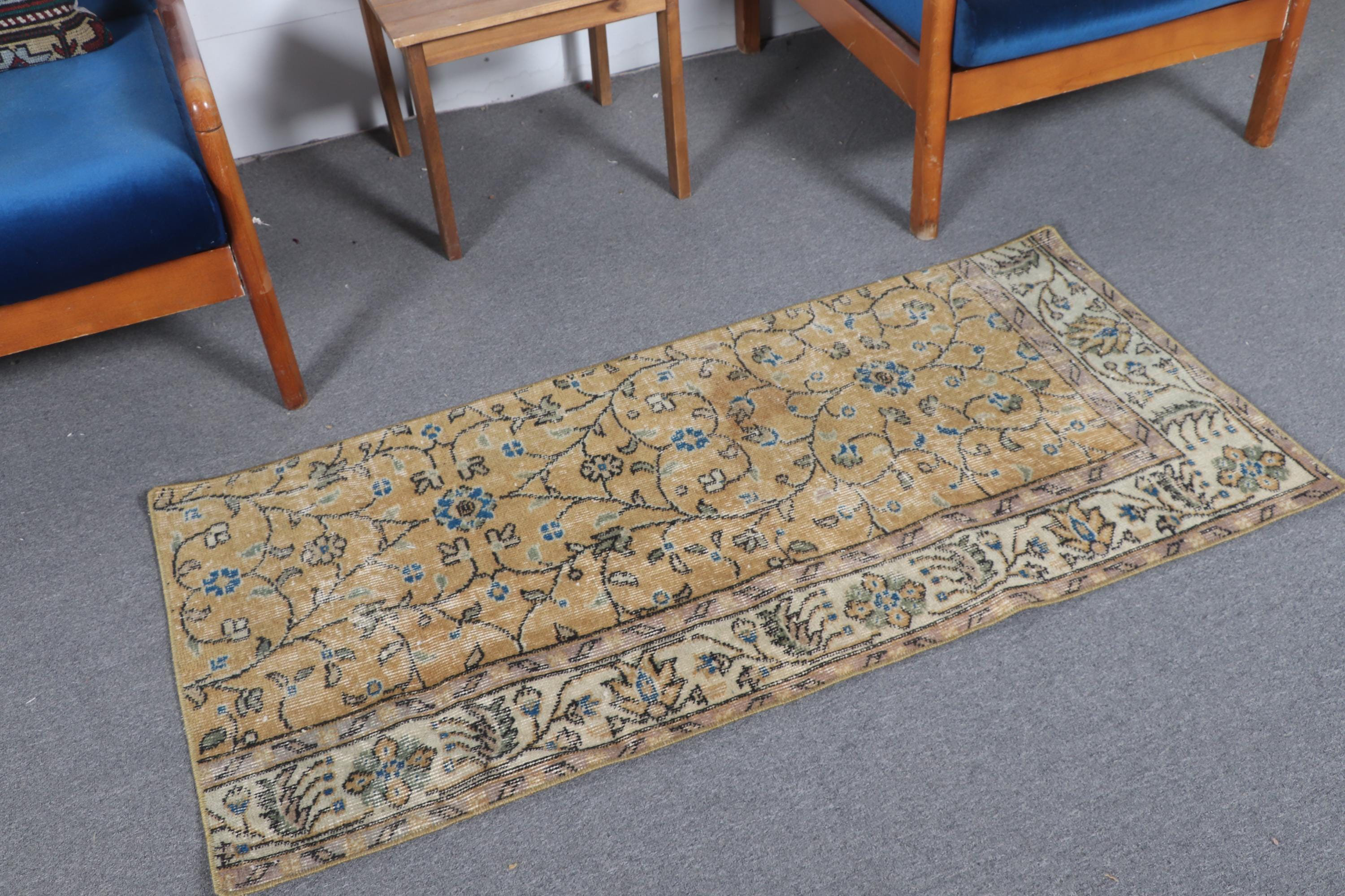 Red Barrel Studio® Vintage Turkish Door Mat with Elegant Beige and Blue ...