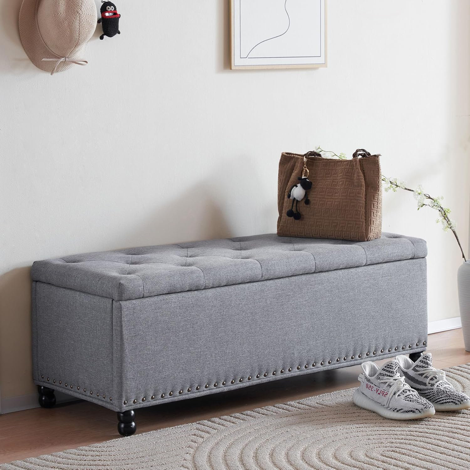 Darby Home Co 46 Inch Storage Bench Modern Button-Tufted Ottoman Bench ...