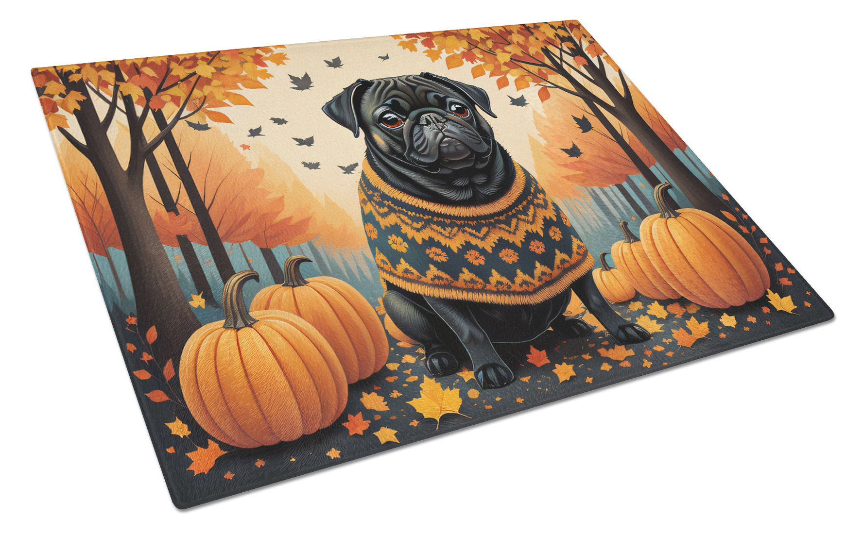 Caroline's Treasures Black Pug Fall Glass Cutting Board Large - Wayfair ...
