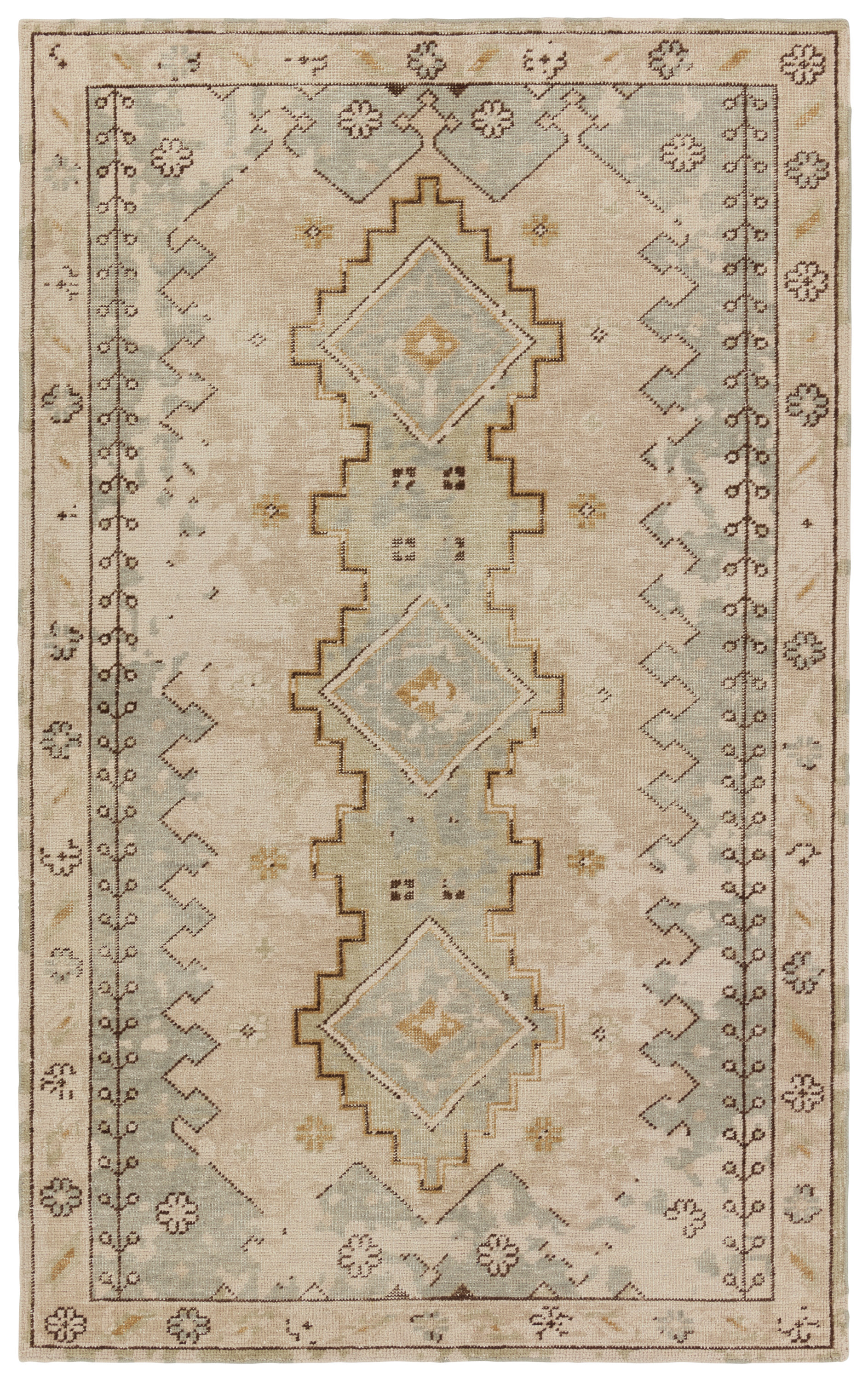 Jaipur Living Pathos KAI14 Handknotted Medallion Tan and Green Runner ...