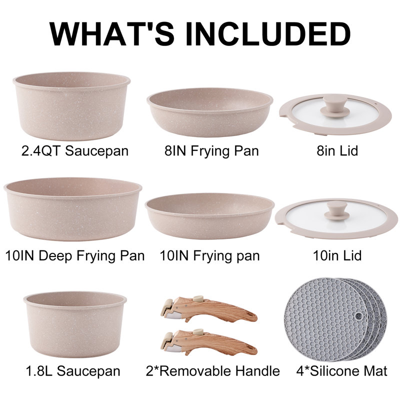 caannasweis 11 - Piece Detachable Handle Cookware Set & Reviews | Wayfair