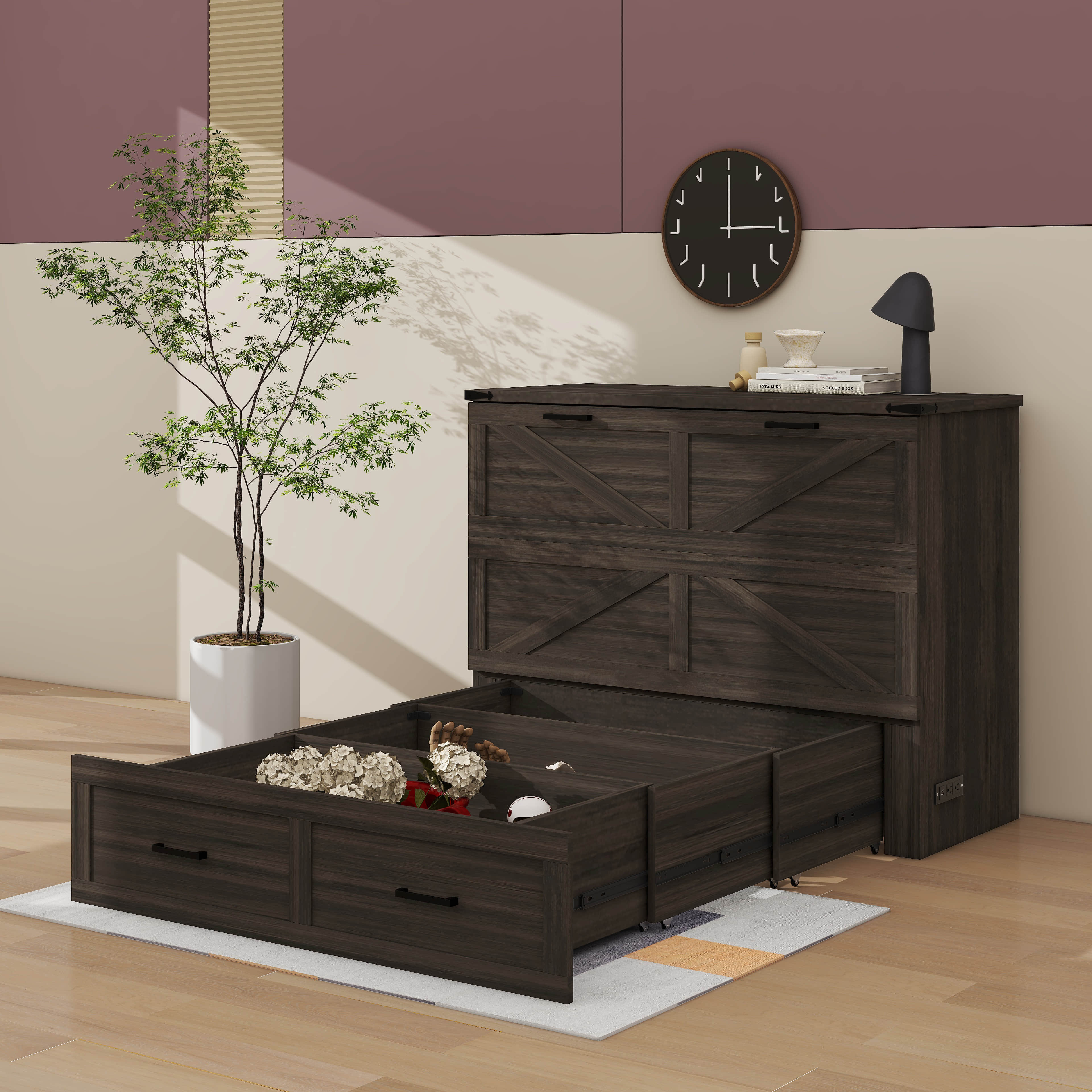 Ophelia & Co. Full-Size Farmhouse-Inspired Murphy Cabinet Bed Complete With Charging Station ...