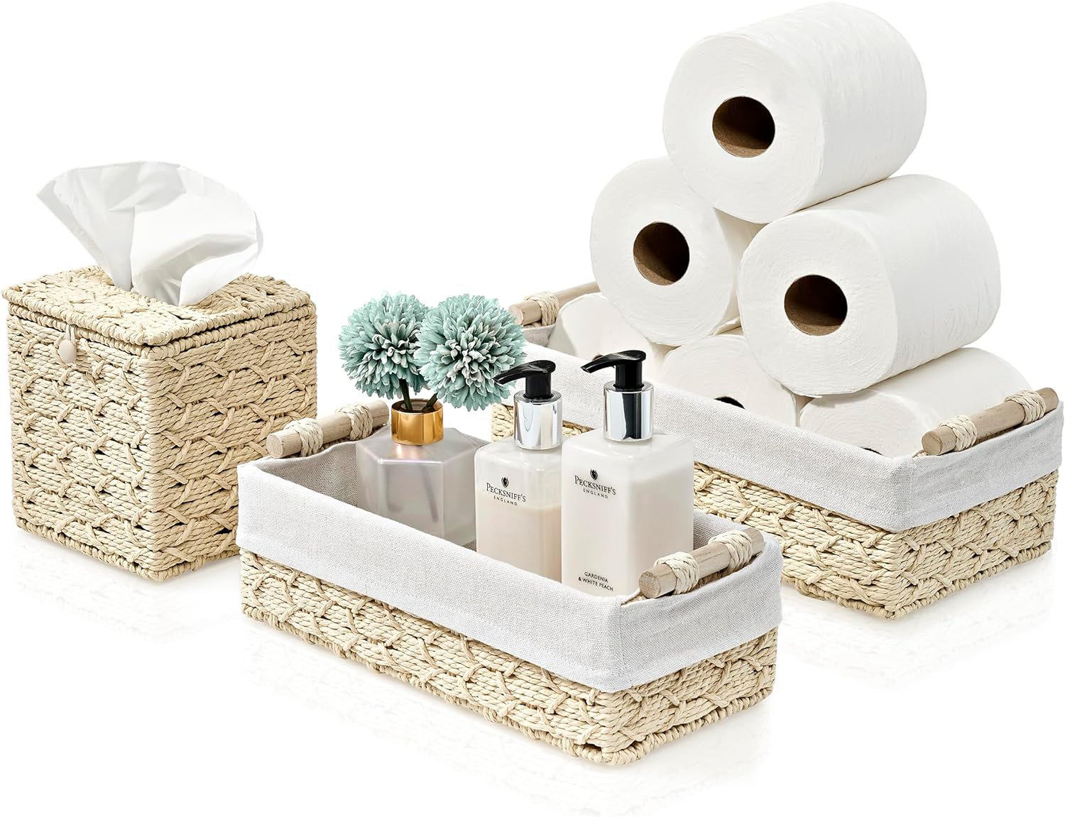 Sorbus Paper Rope Bathroom Baskets & Tissue Holder Set - Decorative ...