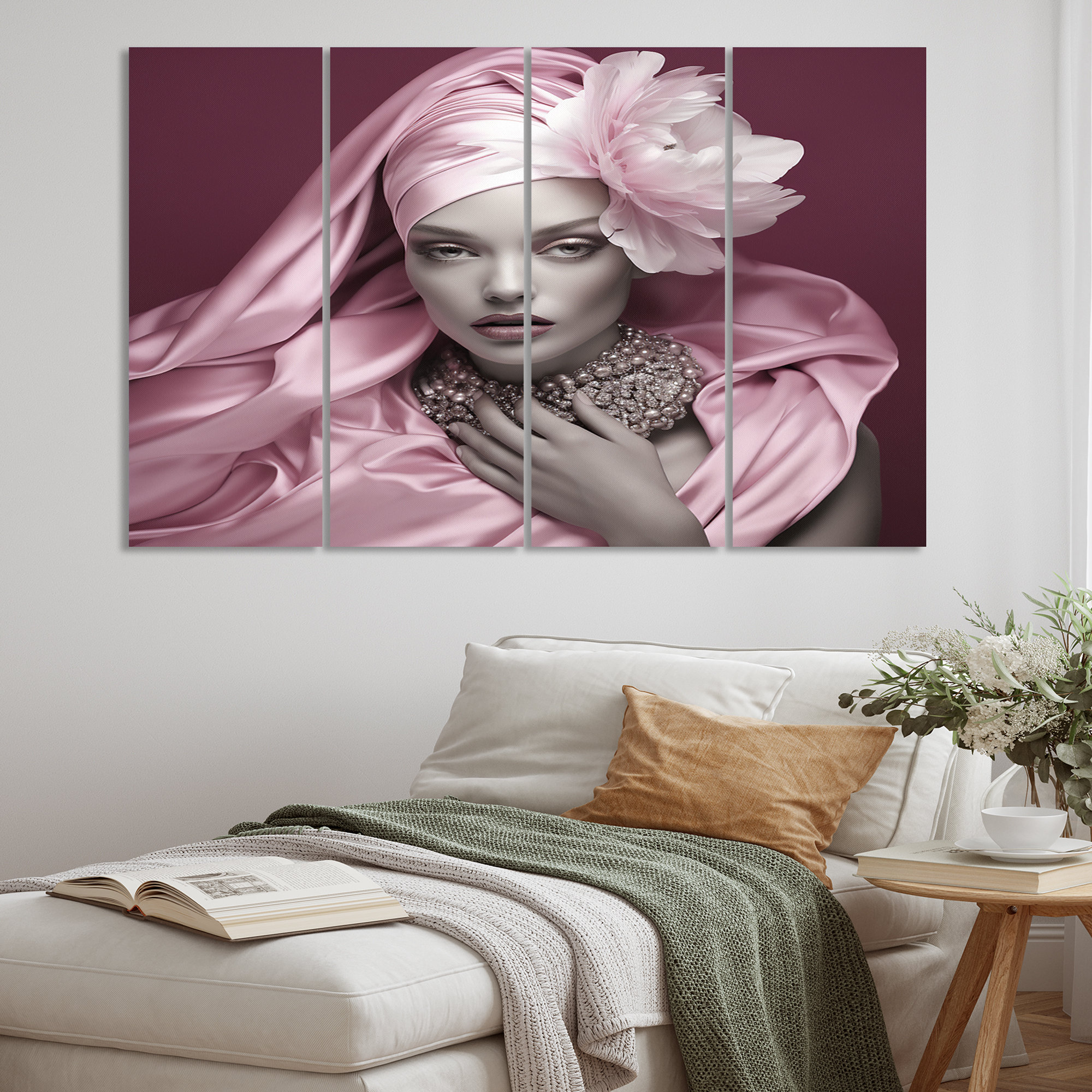 Mercer41 Portrait O Pink Vintage Glamour Model I On Canvas 4 Pieces ...