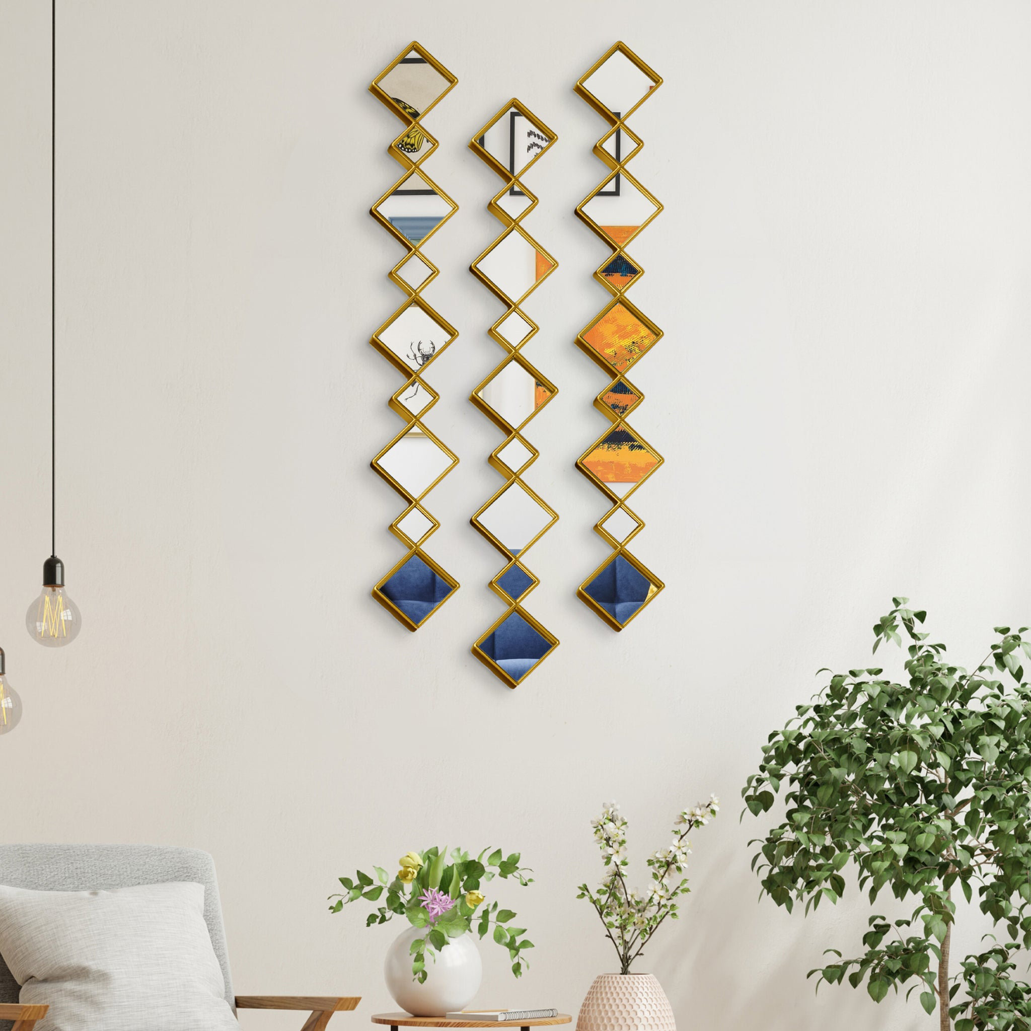 Mercer41 Kinzly 3 Piece Golden Decorative Wall Mirror Set Vertical Wall ...