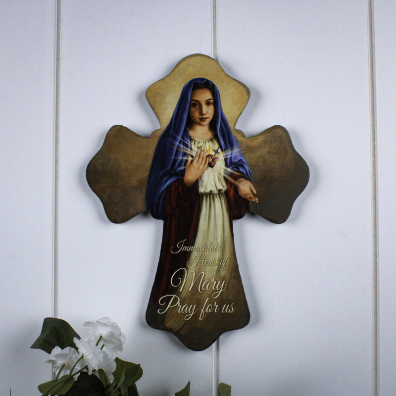 Fleur De Lis Living Immaculate Heart of Mary Wooden Cross | Wayfair