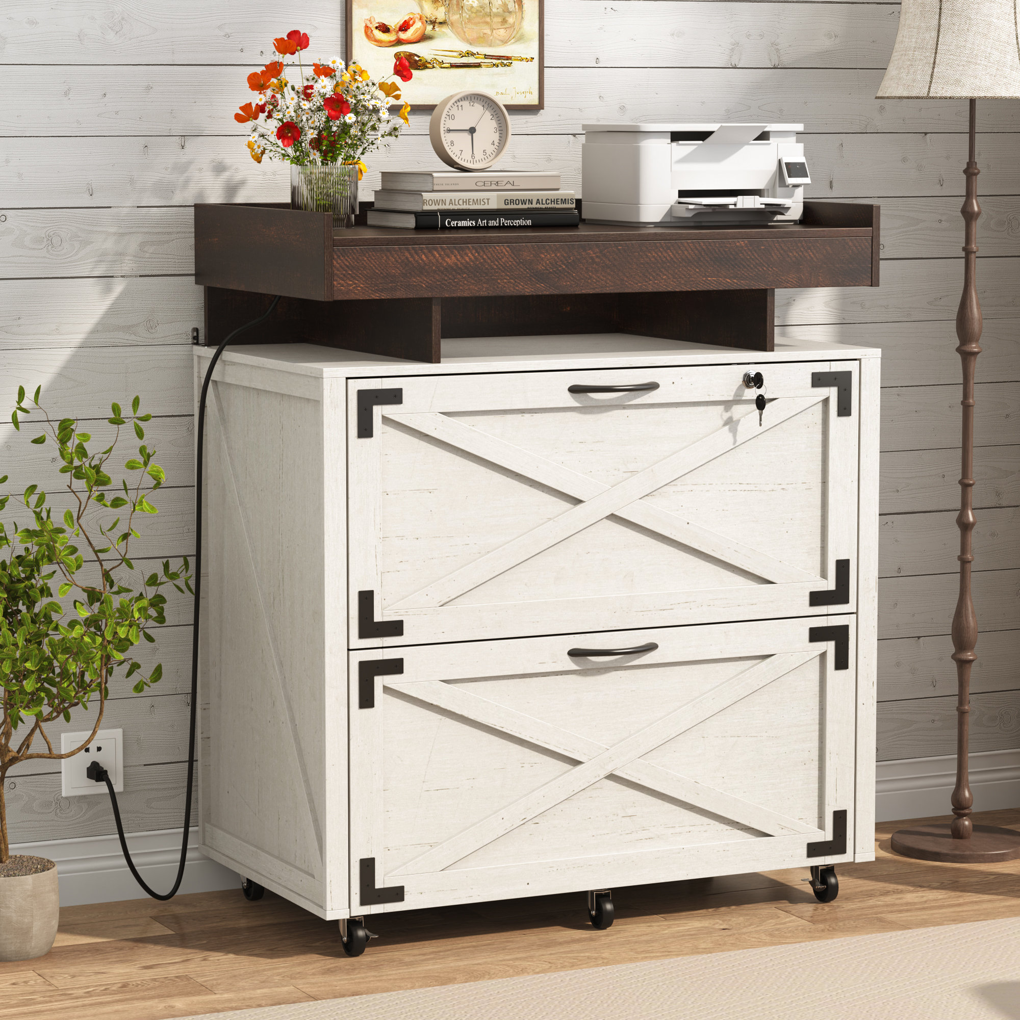 Gracie Oaks Farmhouse 2 Drawer File Cabinet on Wheels, Large Locking ...