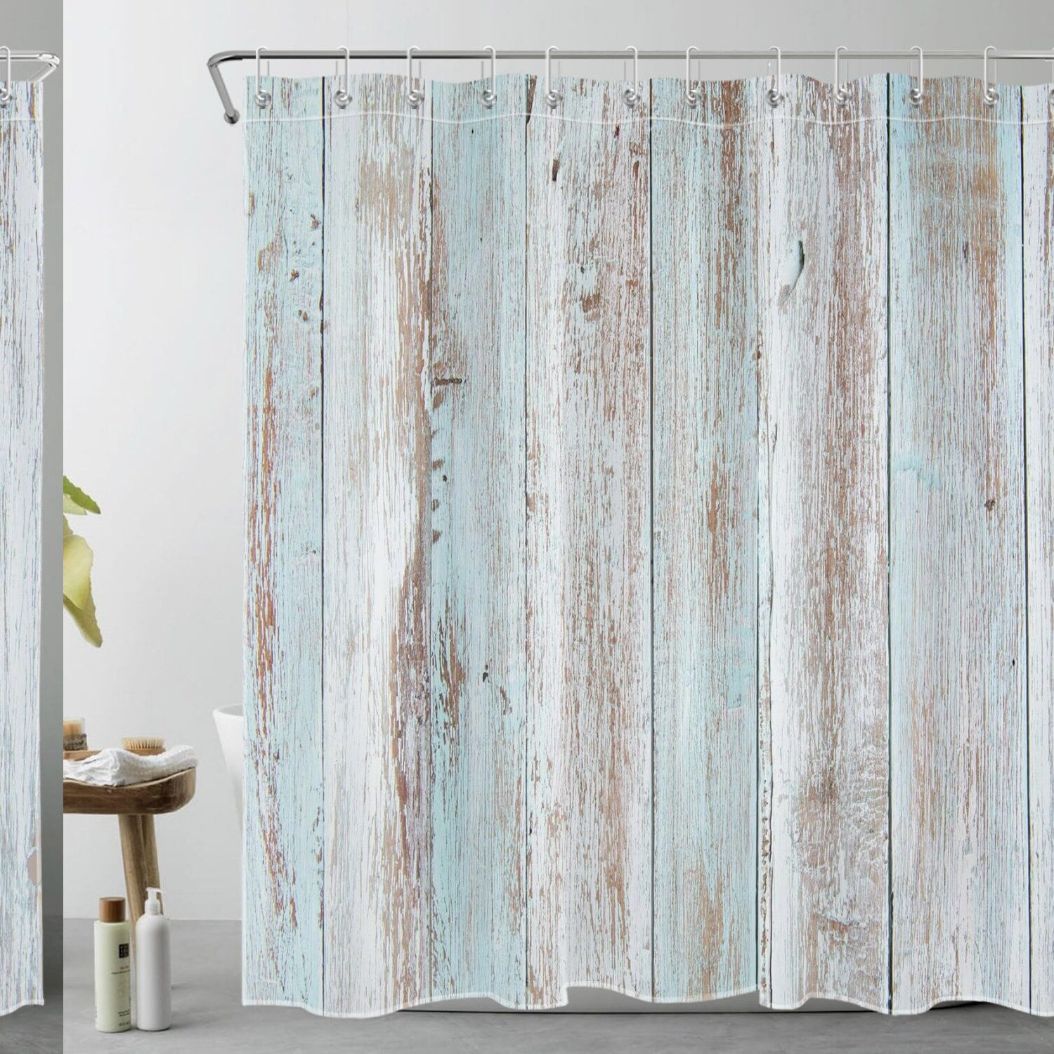 Ophelia & Co. Rustic Teal & Grey Barnwood Shower Curtain Set ...