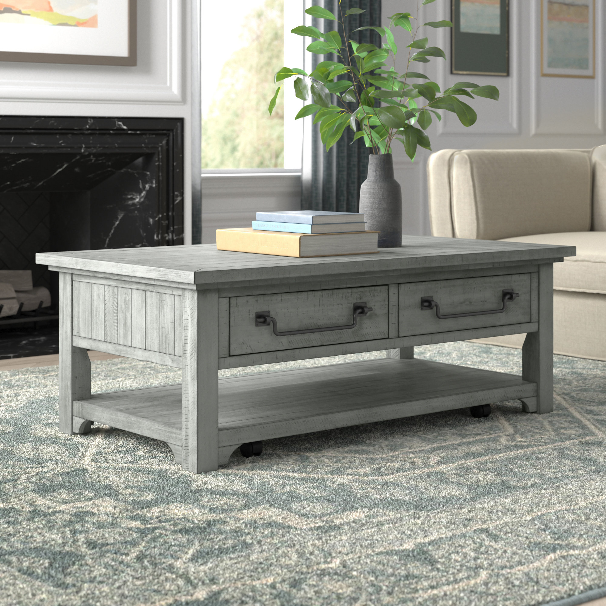 Rosalind Wheeler Breta 50" Solid Wood Coffee Table with Storage ...