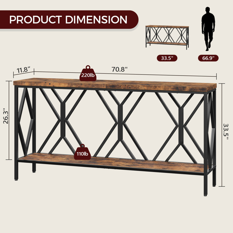 17 Stories 70.8" Console Table with 2 Tier and Storage | Wayfair